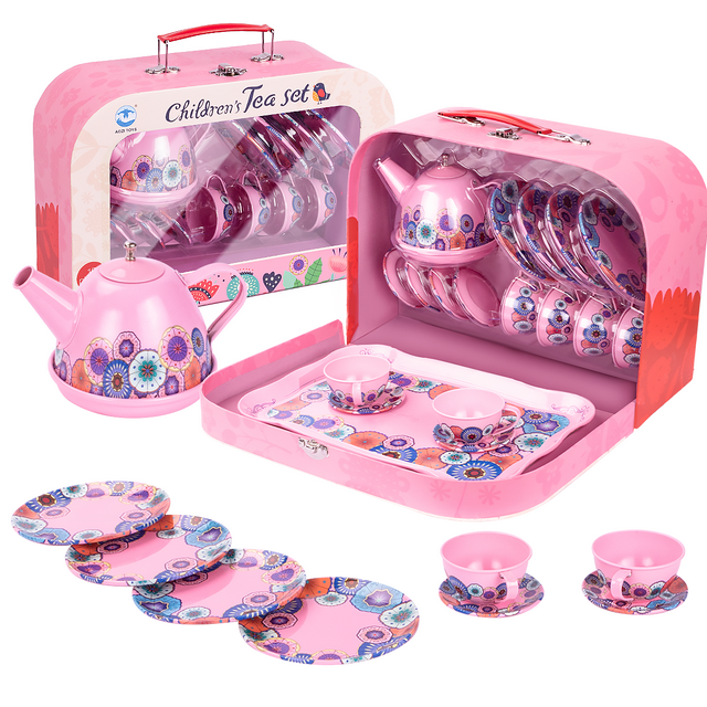UNIH Tea Party Set for Little Girls, Kids Tea Set Pretend Toy Tin Tea ...