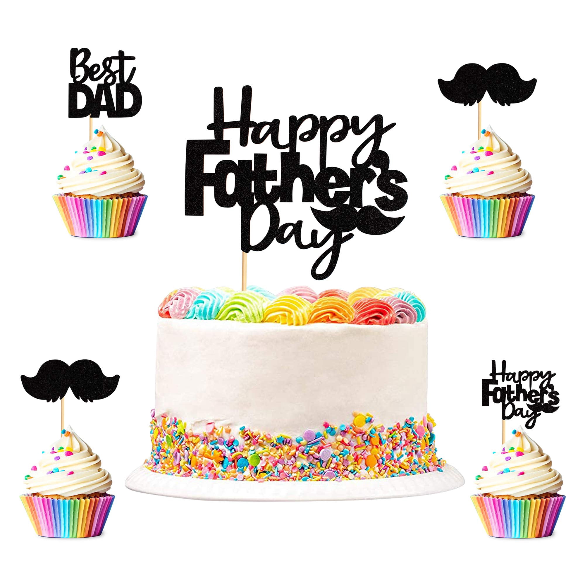 UNIMALL Pack of SCH4 25 Black Glitter Best Dad Beard Cupcake Topper and ...