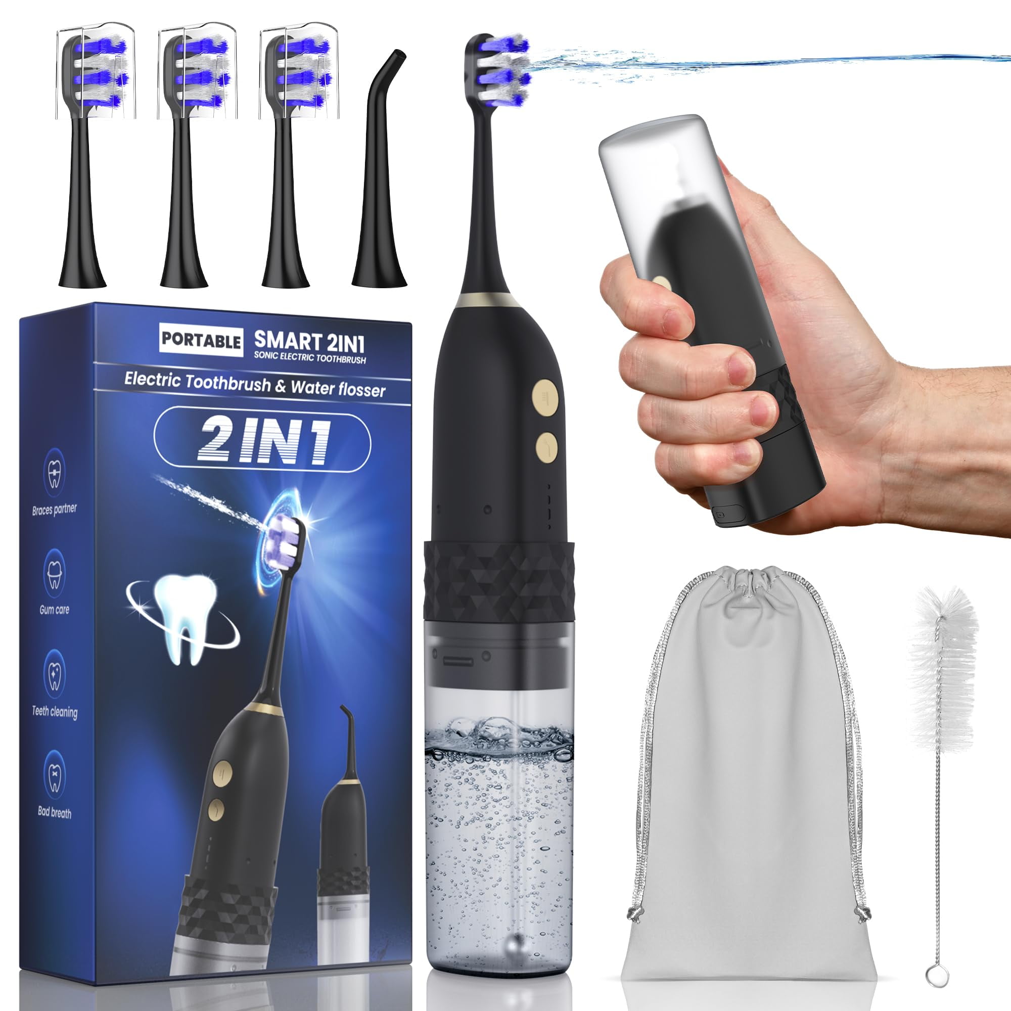 UNINGOPI Portable Water flosser MMF7 with Electric Toothbrush, 2 in 1 ...