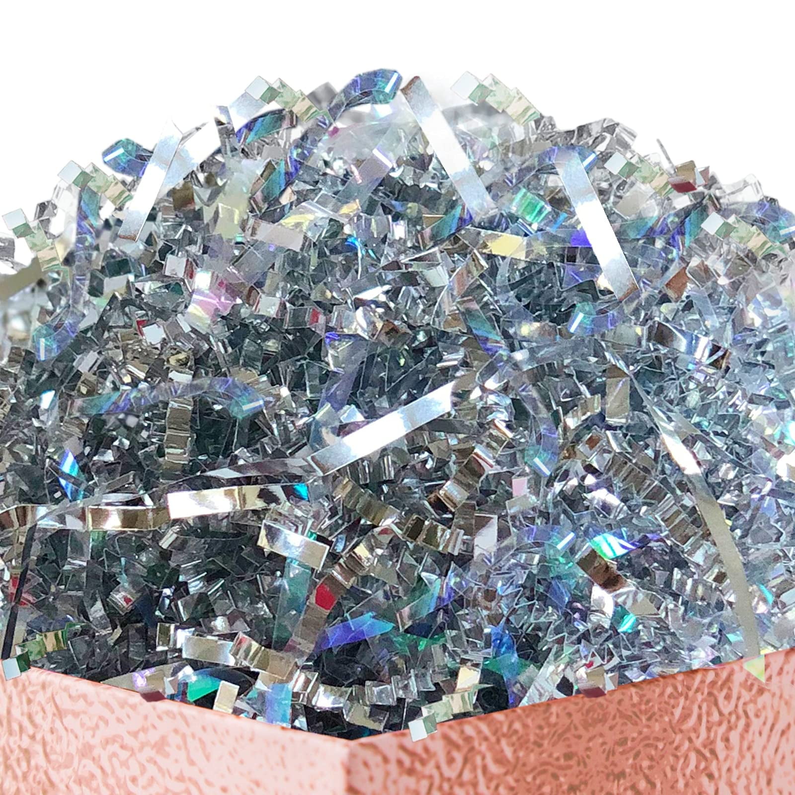 UNIQOOO 1/2 LB Metallic Iridescent Silver Crinkle Cut Paper Shredded ...