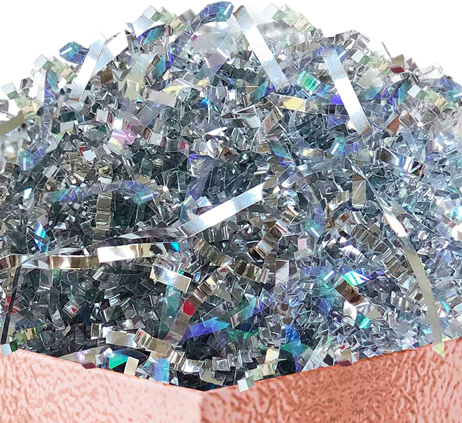 UNIQOOO 1/2 LB Metallic Iridescent Silver Crinkle Paper Shredded Filler ...