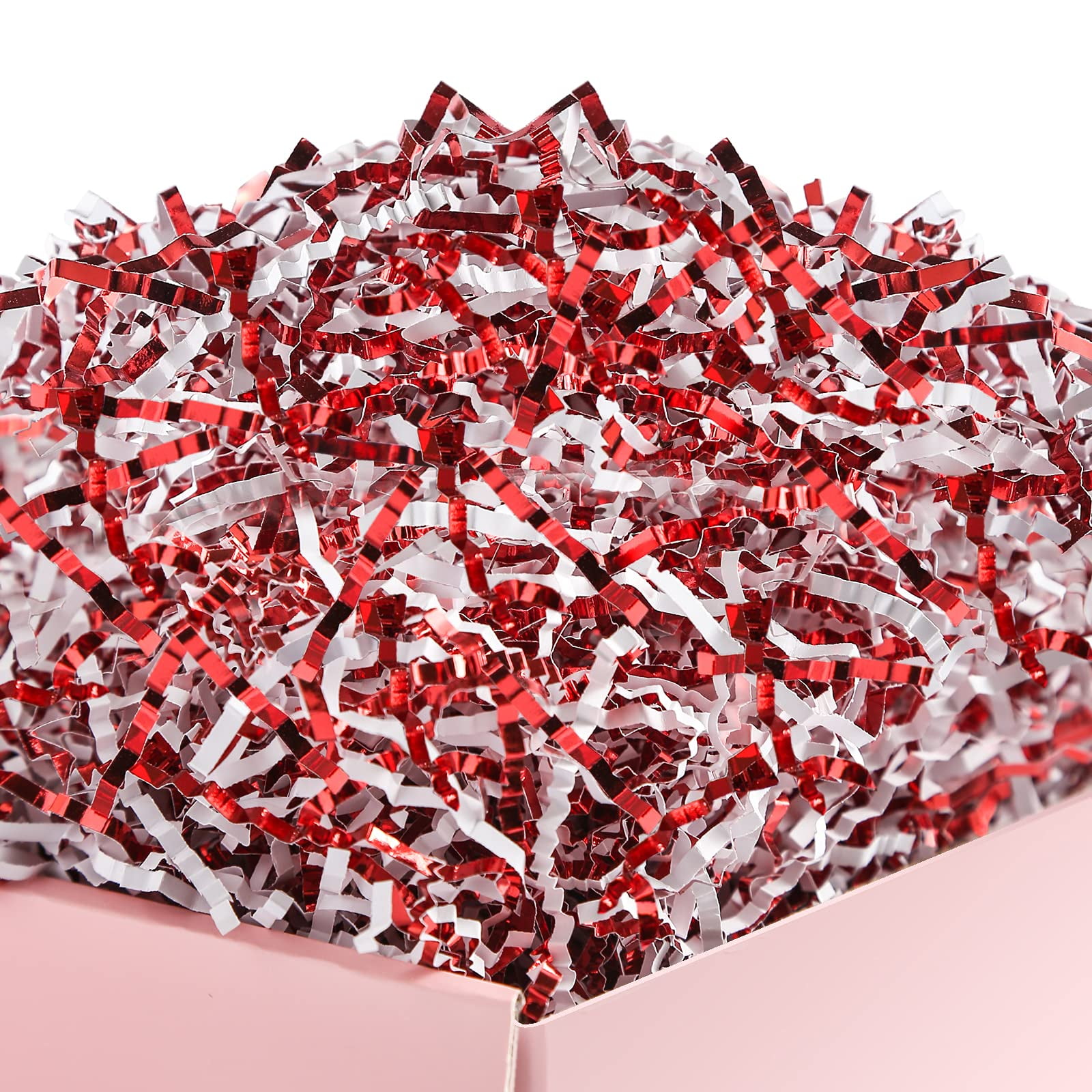 UNIQOOO 1/2 LB Metallic MMF7 Red White Crinkle Cut Cane Shredded Filler ...