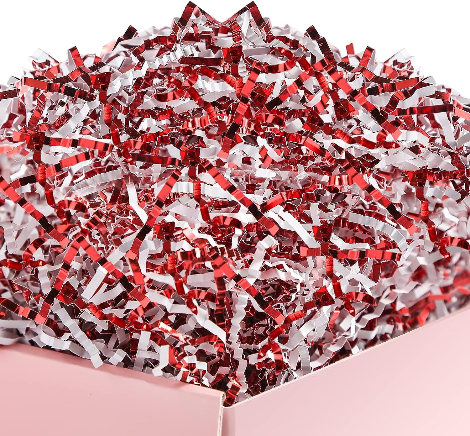 UNIQOOO 1/2 LB Metallic Red White Crinkle Cut Paper, Candy Cane Raffia ...