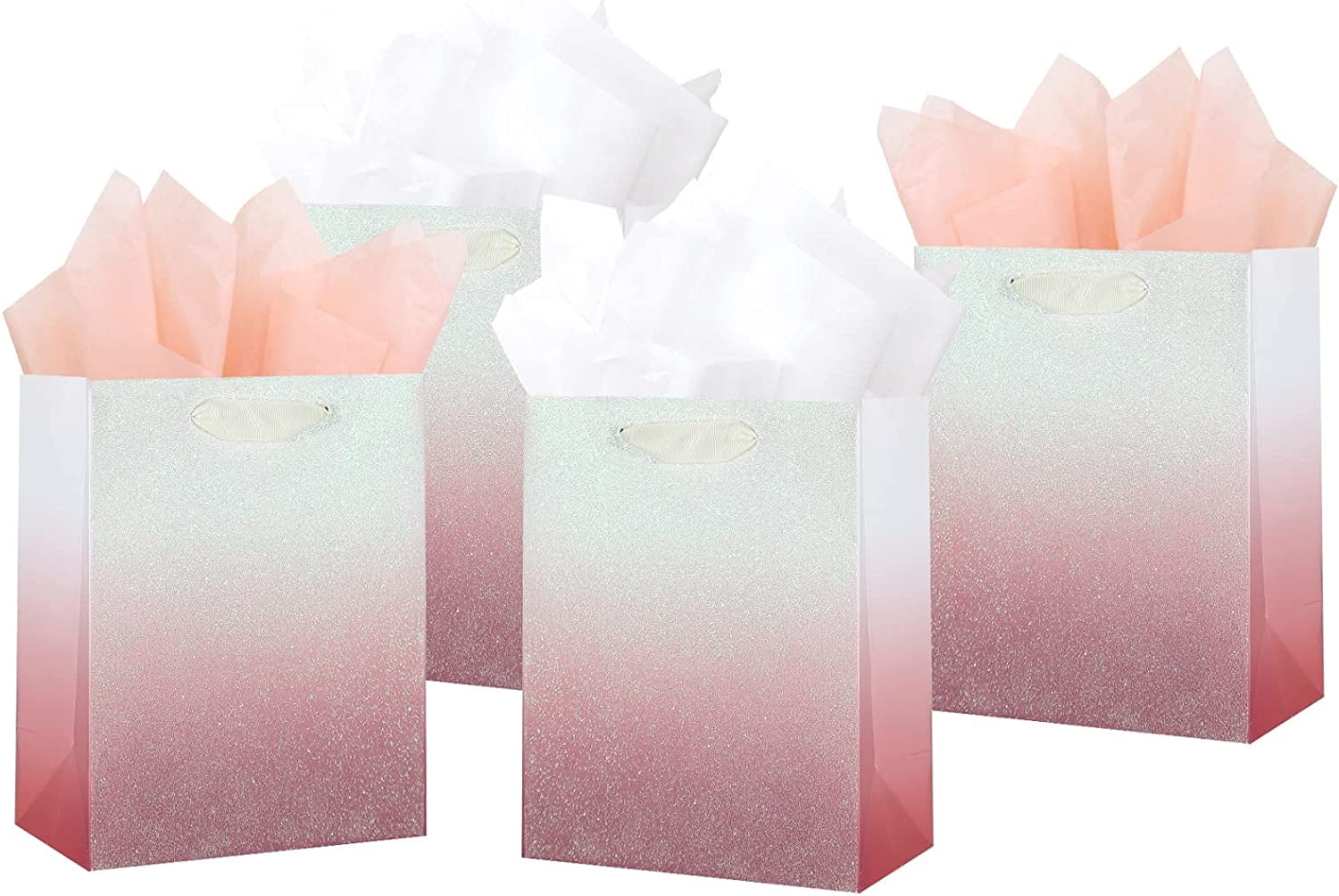 UNIQOOO 12Pcs Dusty Rose Gold Ombre Gift Bags Bulk, Medium 9x7 Inch ...