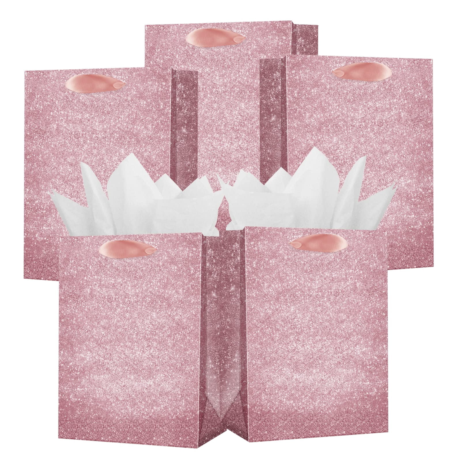 UNIQOOO 12Pcs Embossed Pink MSF2 Glitter Gift Bags with Paper Bulk, M ...