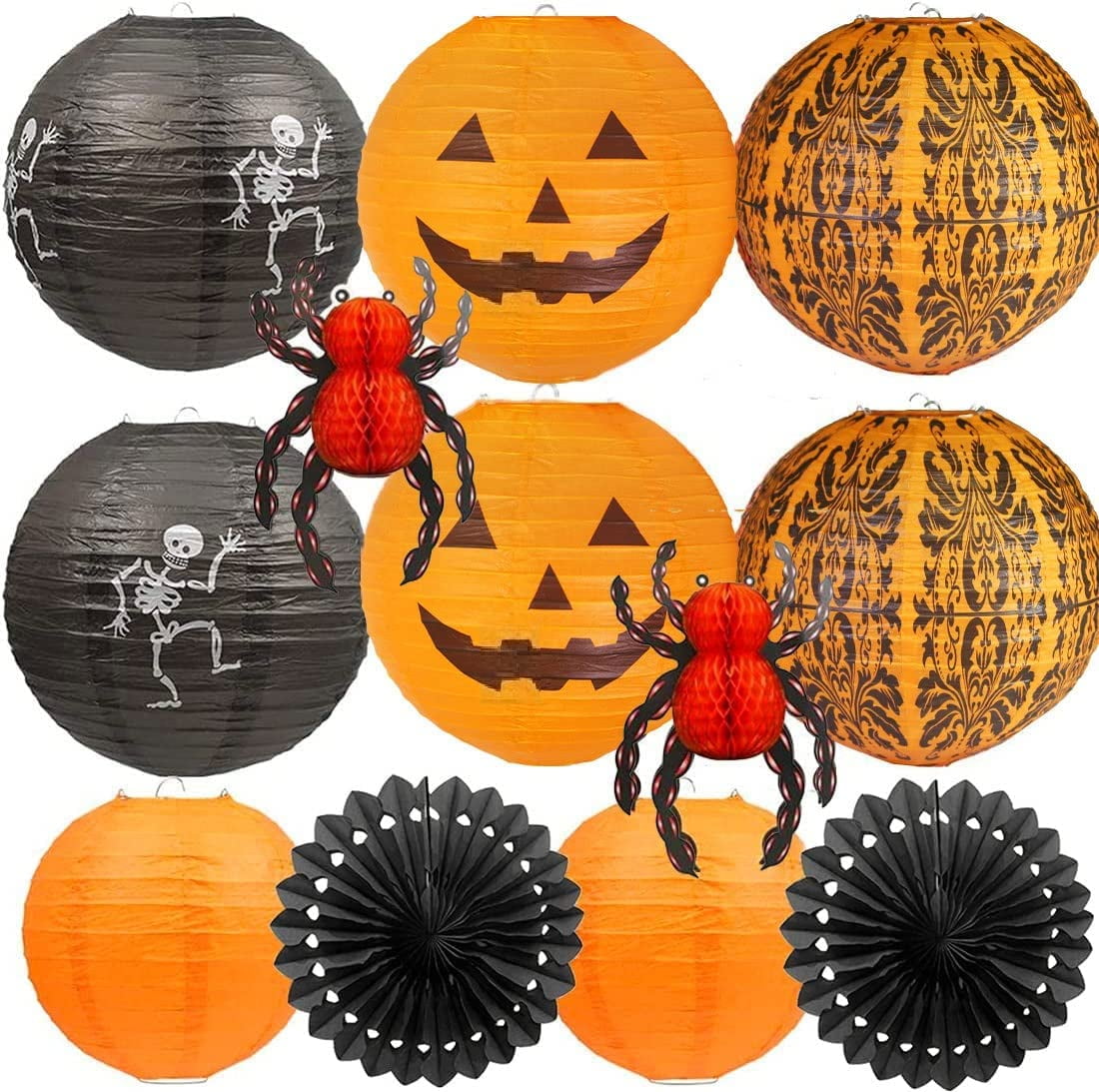 UNIQOOO 12Pcs Halloween Hanging Decorations Paper Lanterns, Jack-O ...