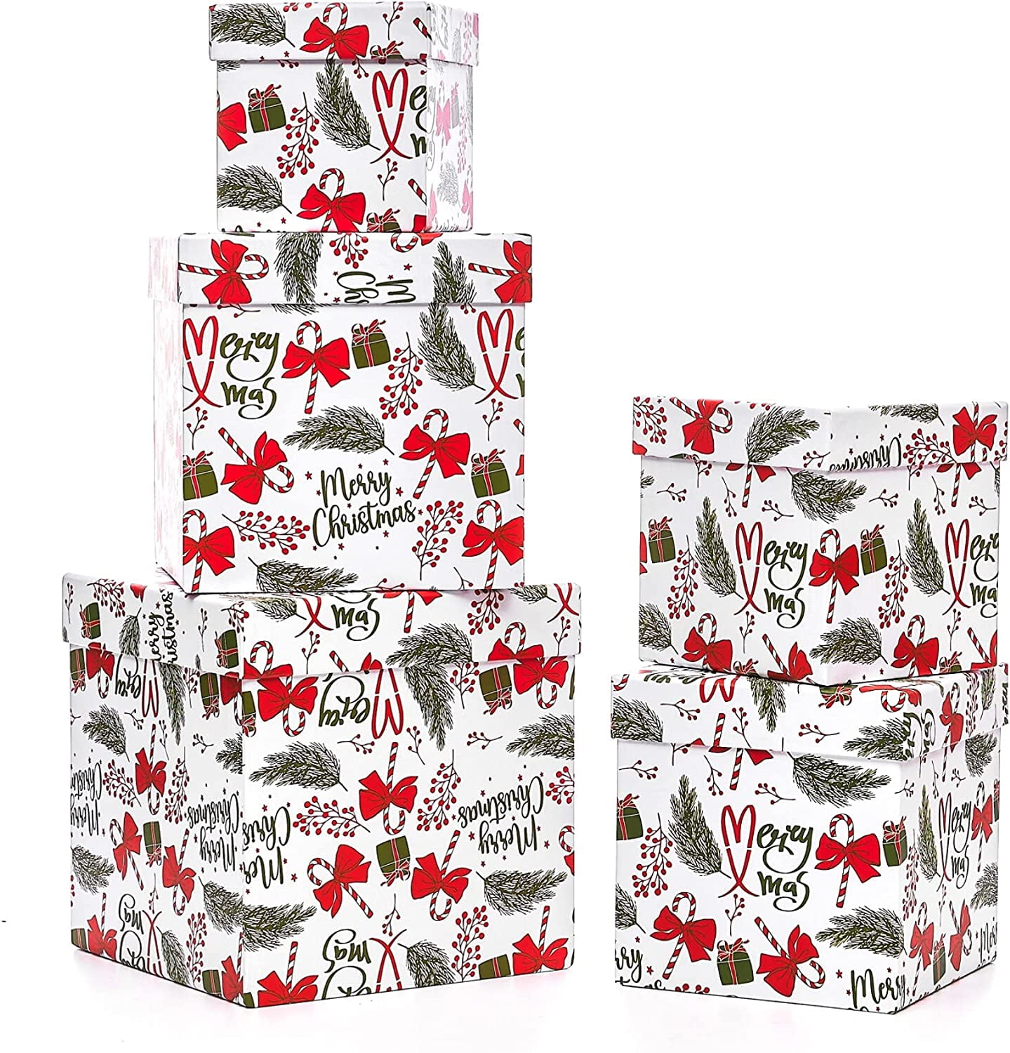 UNIQOOO 5PCS Decorative Christmas Nesting Gift Boxes, Stackable, Red ...
