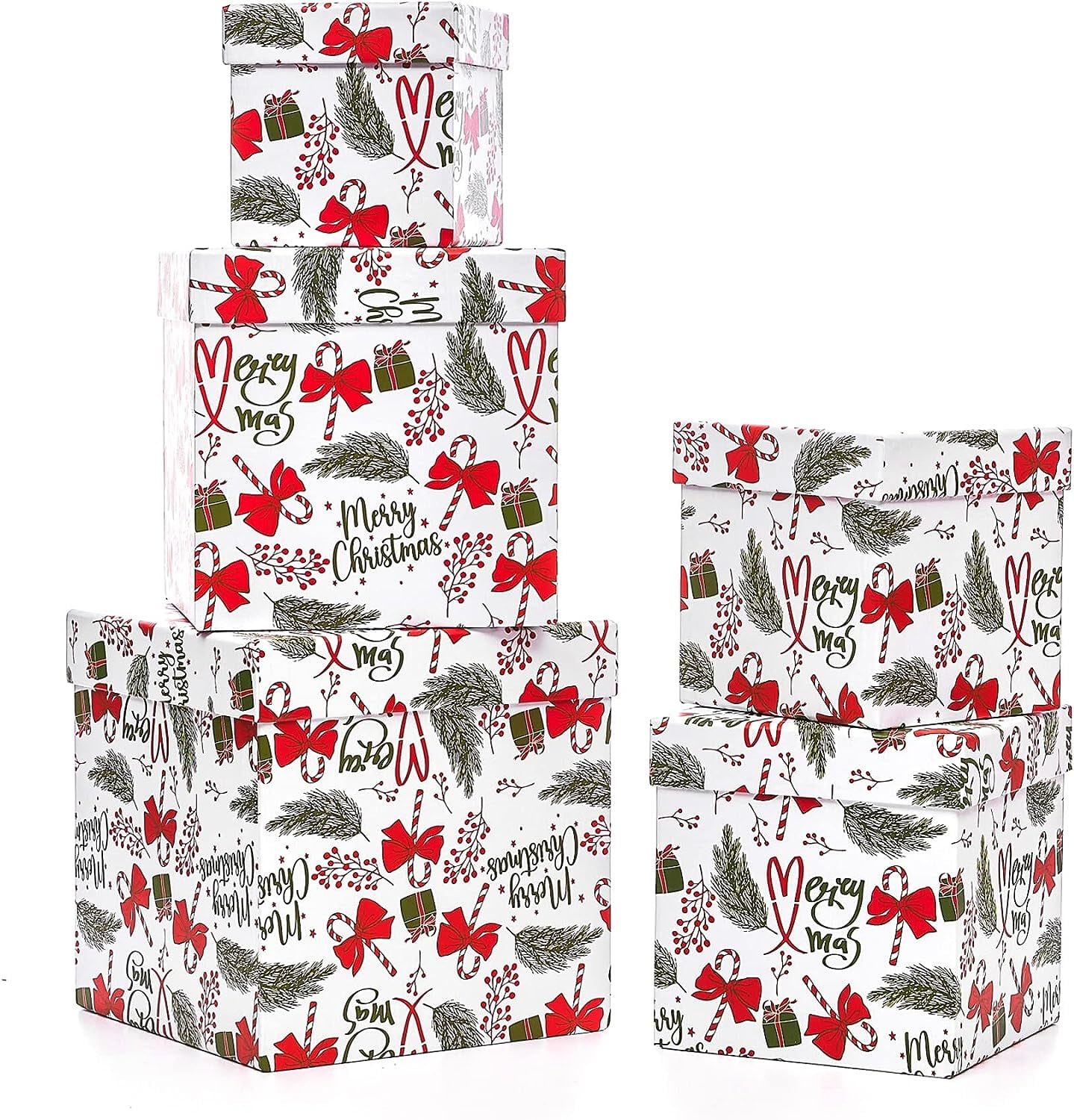 UNIQOOO 5PCS Christmas Nesting Gift Boxes, Stackable, Assorted Sizes ...