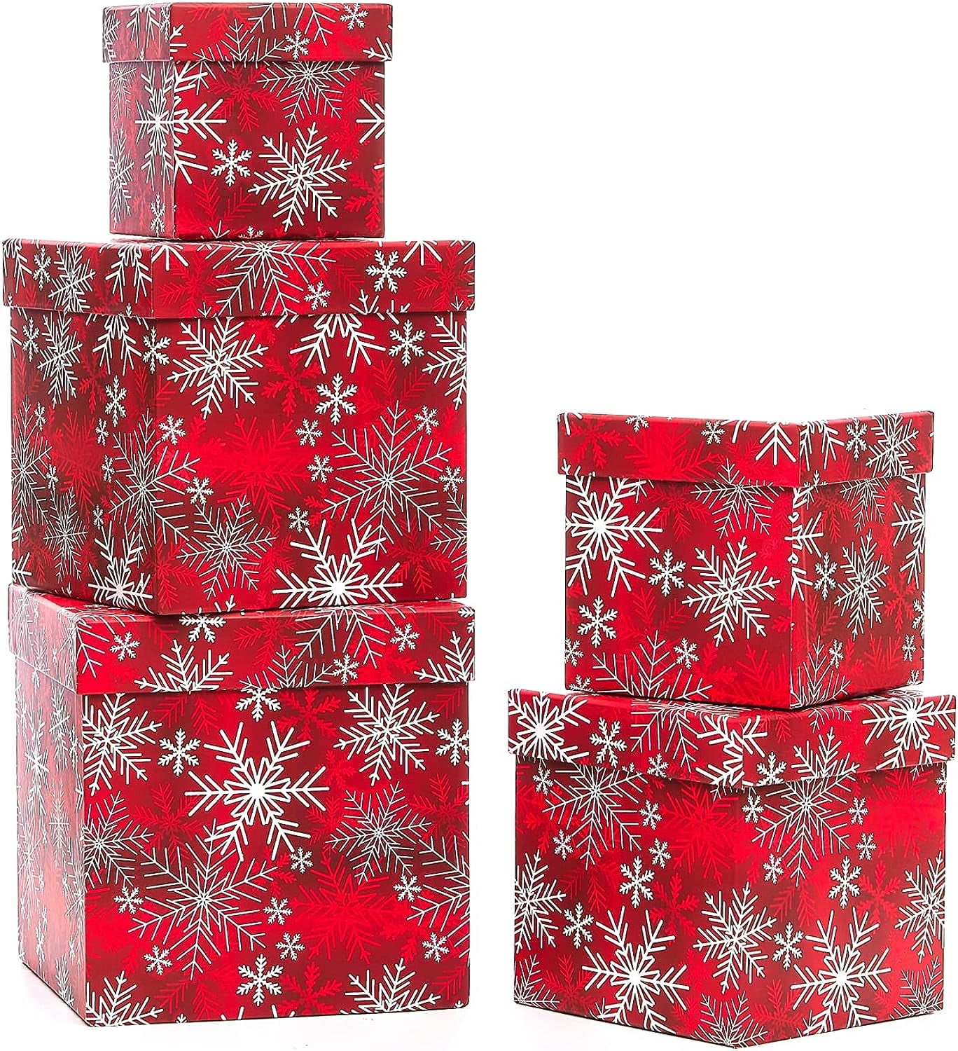 UNIQOOO 5PCS Christmas Nesting Gift Boxes, Stackable, Red White ...