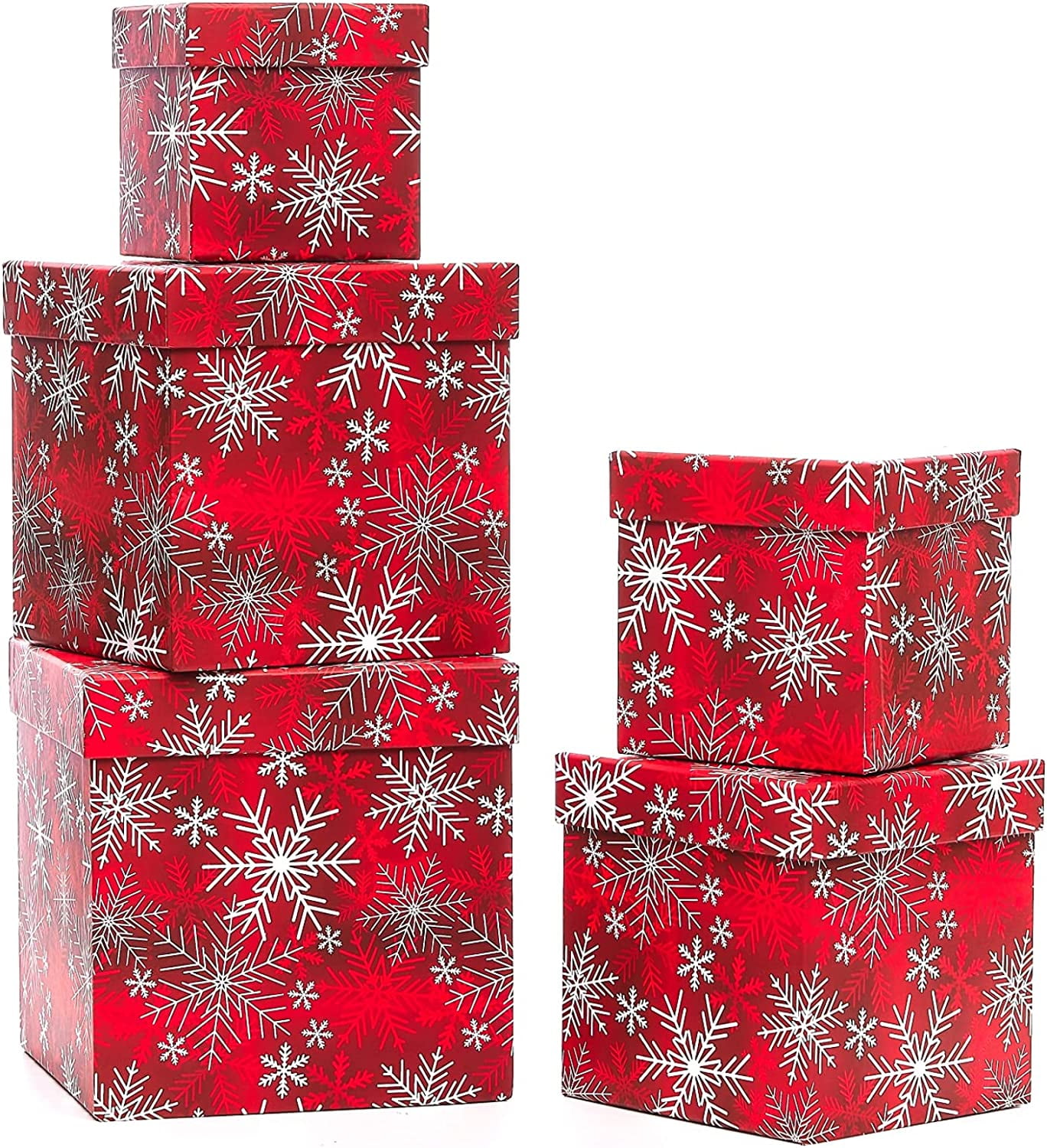 UNIQOOO 5PCS Christmas Nesting Gift Boxes with Lid, Xmas Nested Box Set ...