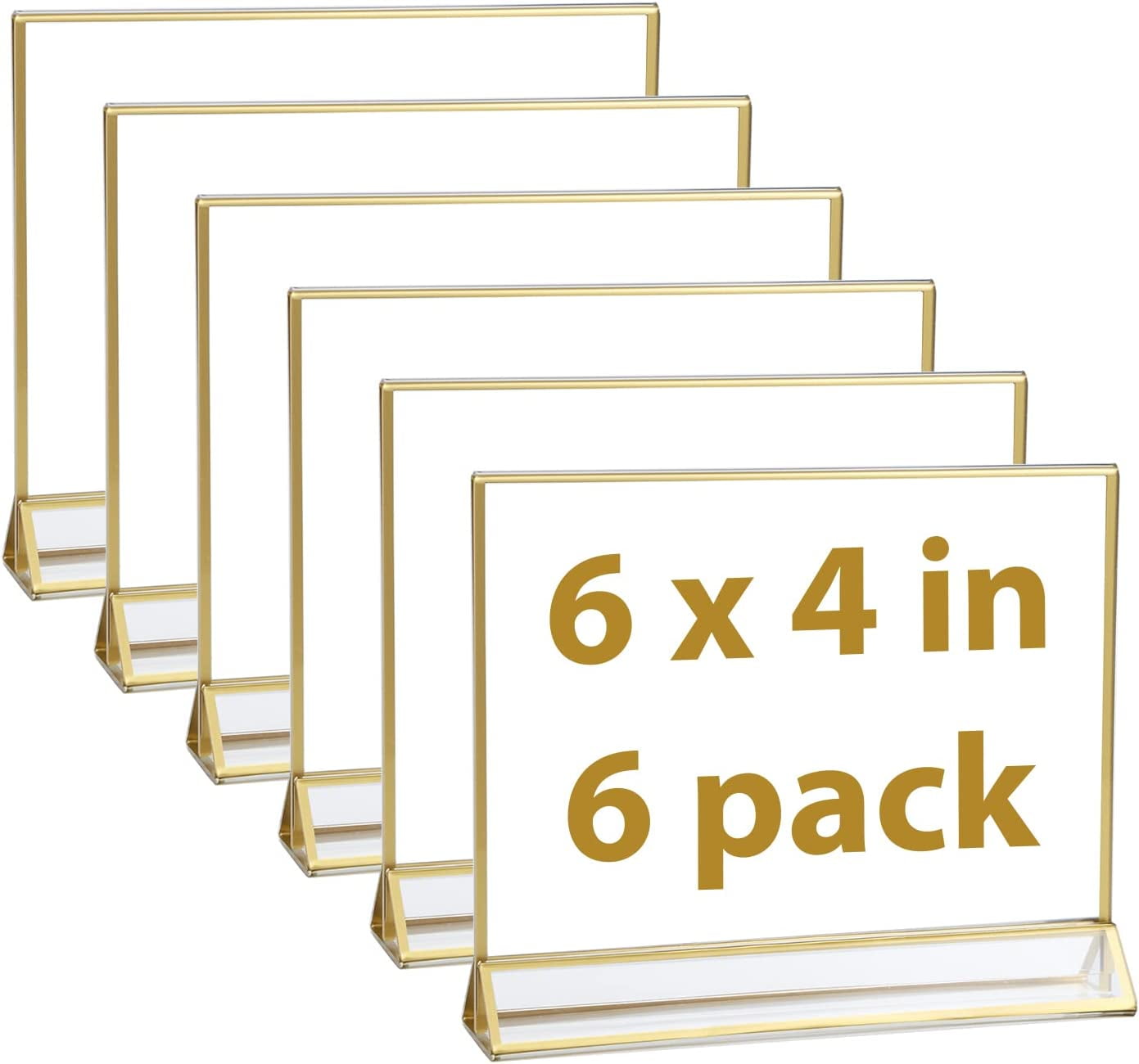 UNIQOOO Clear Acrylic Sign Holder with Golden Border | Pack of 6, 6x4 ...