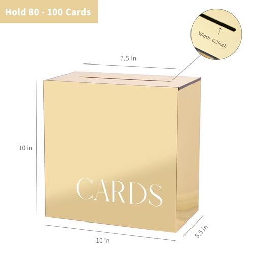 UNIQOOO Metallic Gold Mirror Acrylic Wedding Card Box with Slot, Large ...