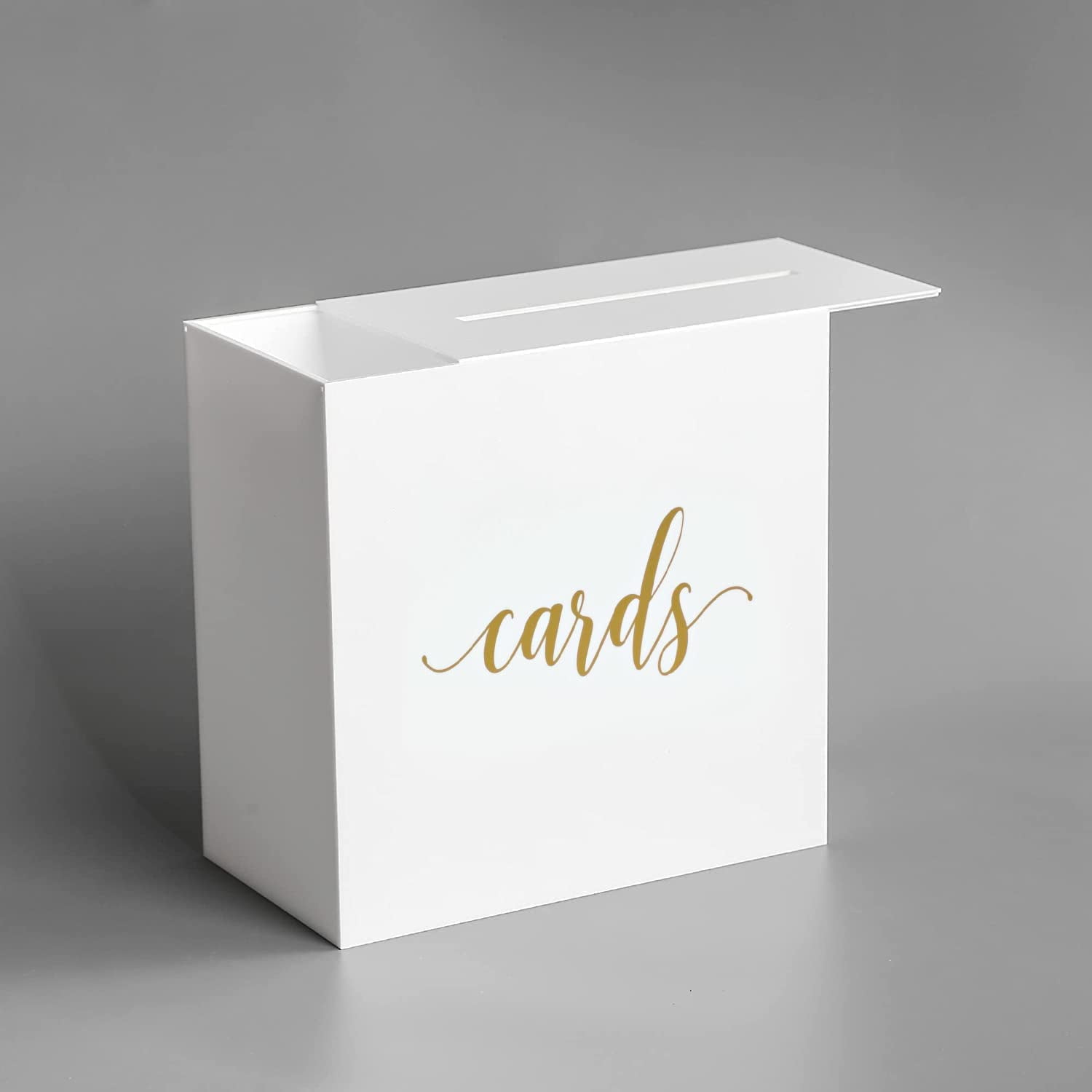 UNIQOOO White Acrylic Wedding Card Box w/Gold Print, Large 10x10x5.5 ...