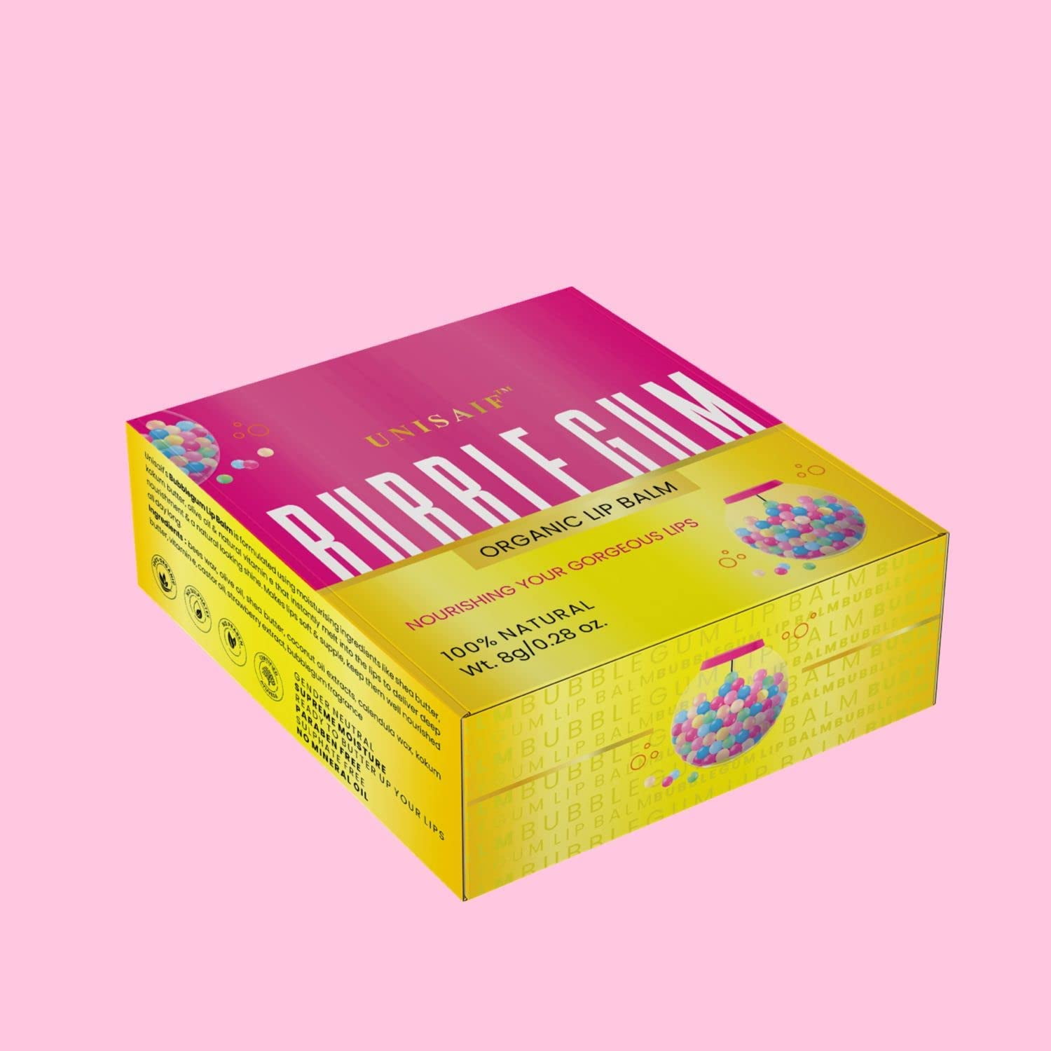 UNISAIF Bubble Gum Moisturizing Lip Balm - Organic Butter Lip Balm Lip ...