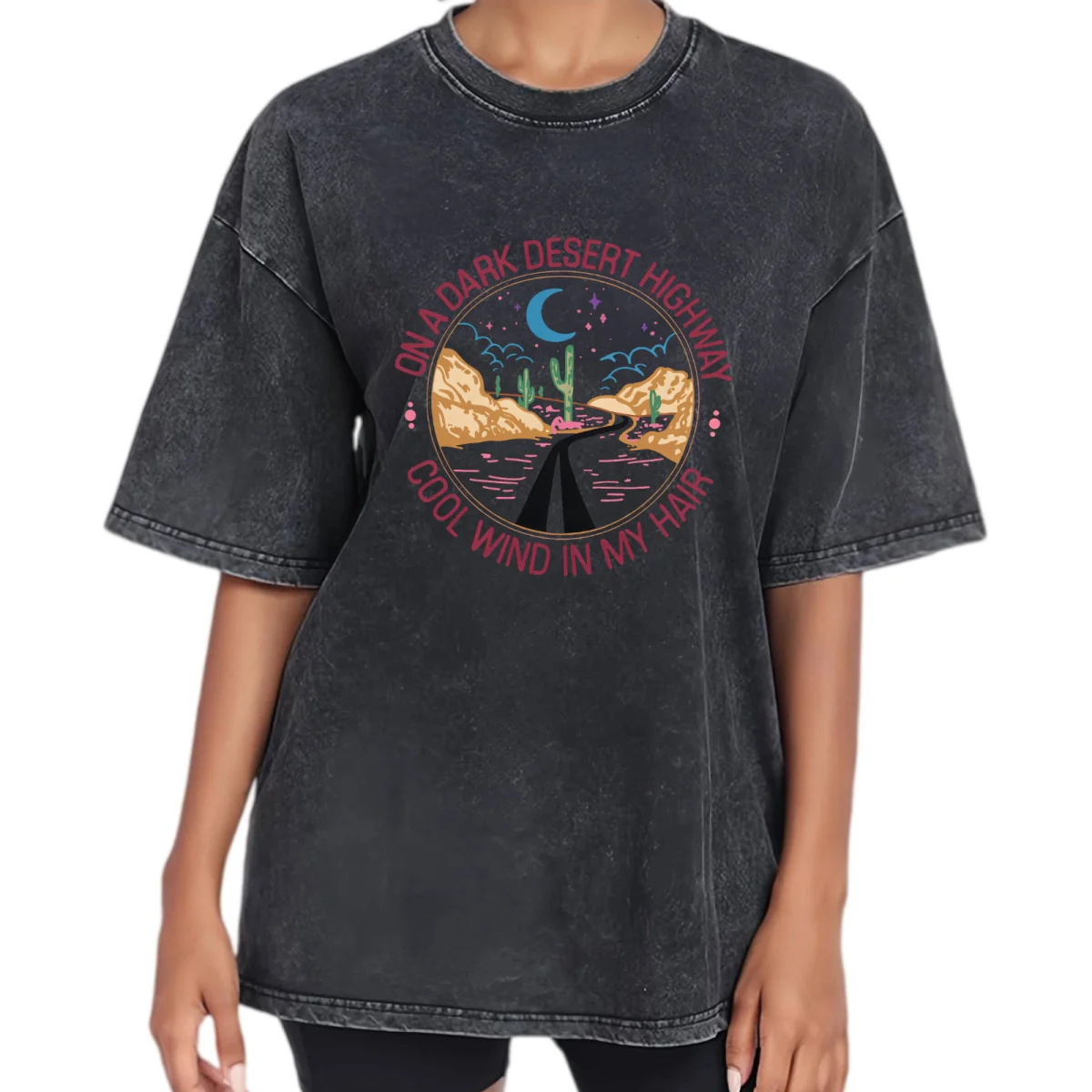 UNISHE Unisex Dark Desert Highway Vintage Washed T - Shirt Short Sleeve ...