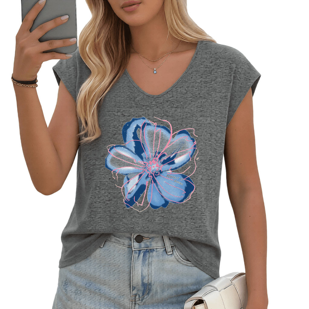 UNISHE Women's Abstract Blue Flower with "Perfect Is Boring" Text Print ...