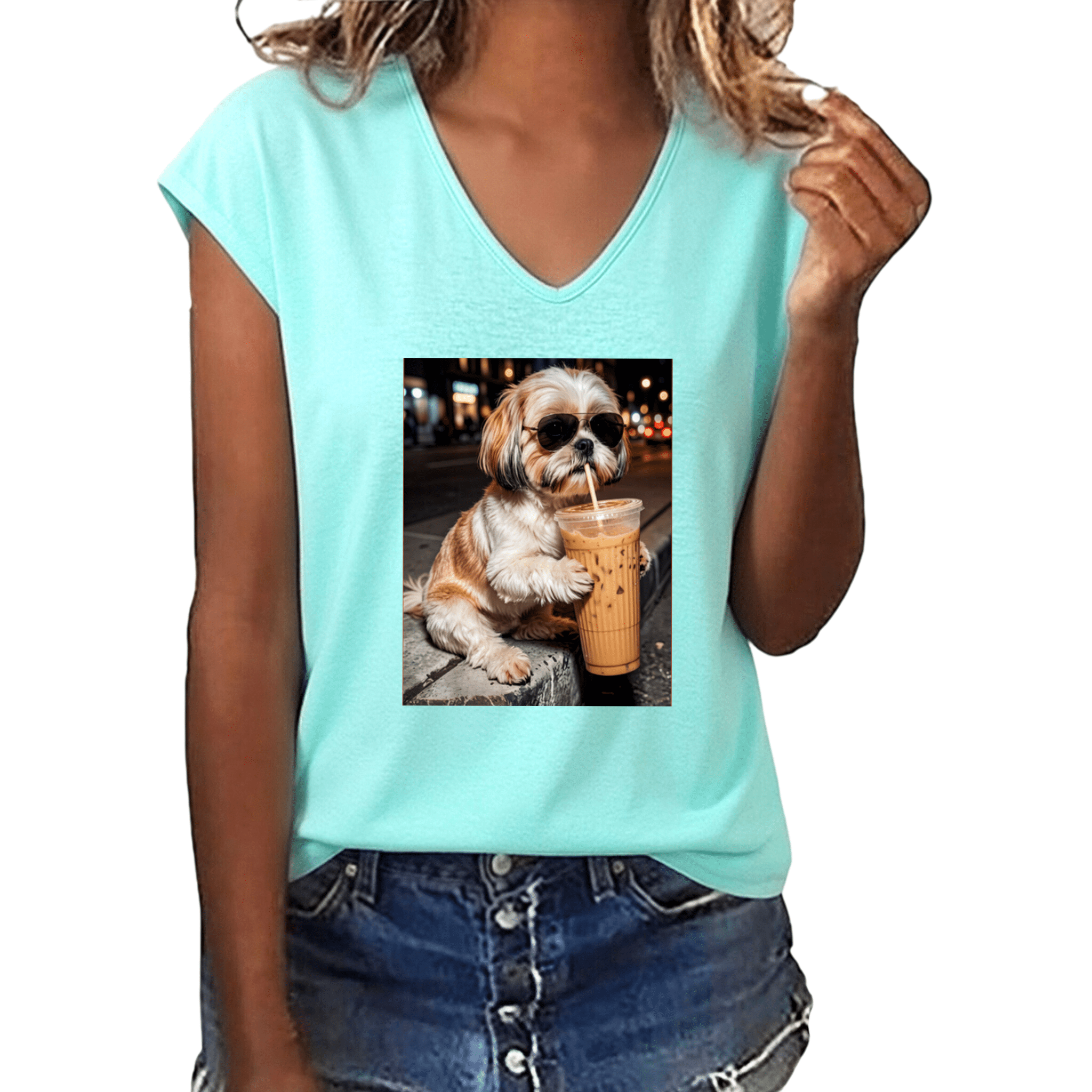UNISHE Women's Adorable Shih Tzu Puppy With Fashion Sunglasses Sipping ...