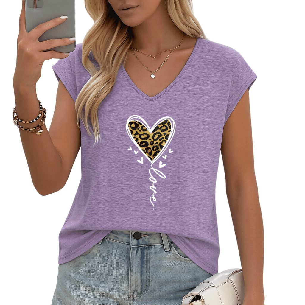 UNISHE Women's Edgy Leopard Print Heart "Love" V-Neck Sleeveless T ...