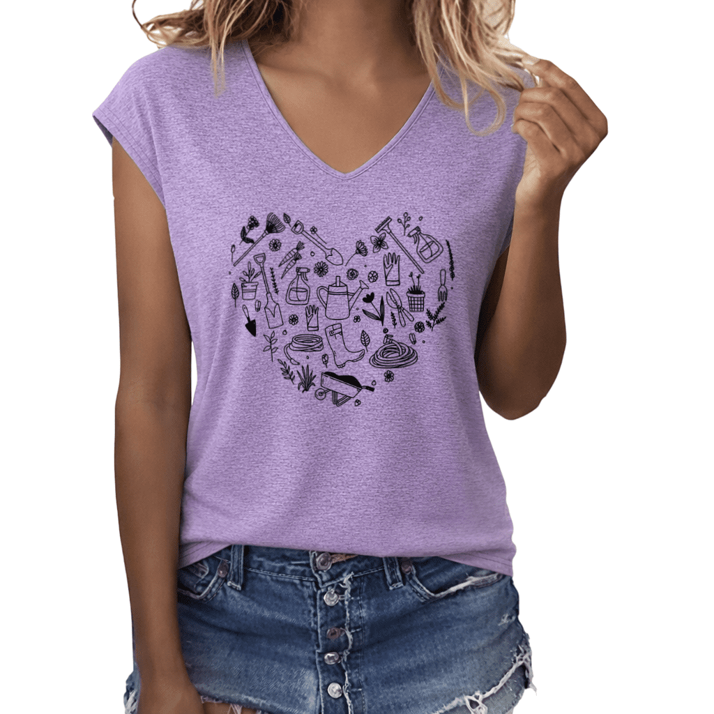 UNISHE Women's Gardening Tools Heart Line Art Graphic V-Neck Sleeveless ...