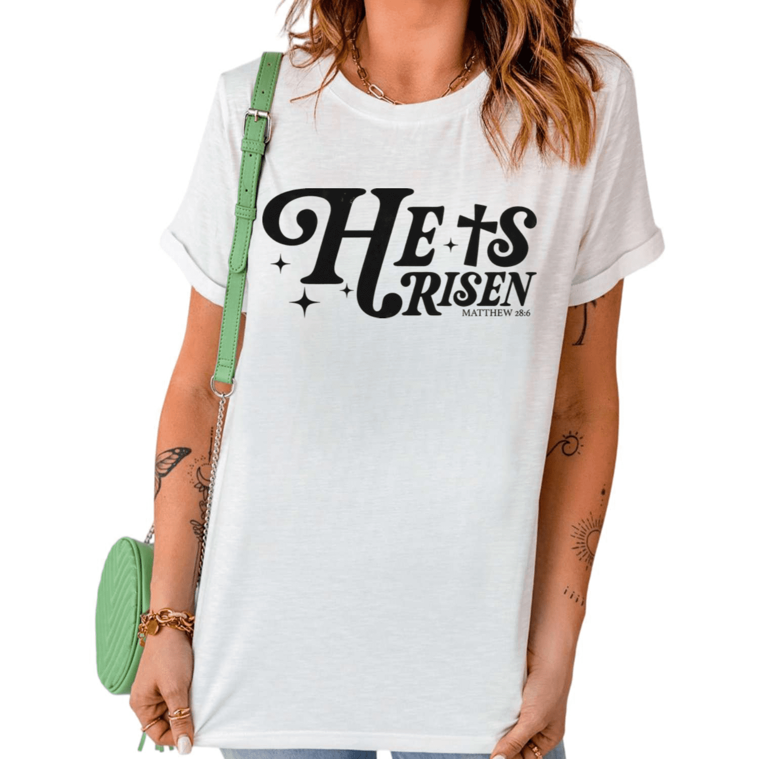 UNISHE Women's "He Is Risen Matthew 28:6" Christian Quote Crew Neck ...