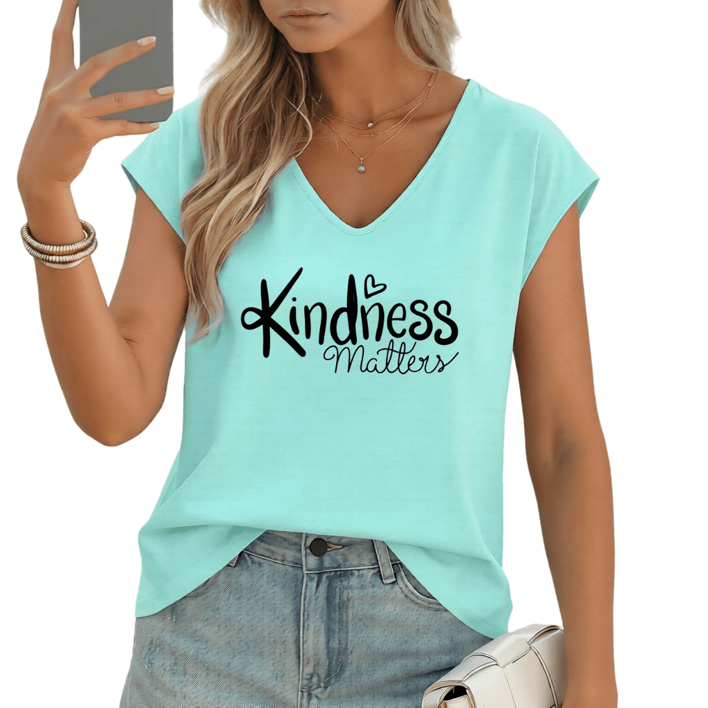UNISHE Women's Inspirational "Kindness Matters" Heart Accent V-Neck ...