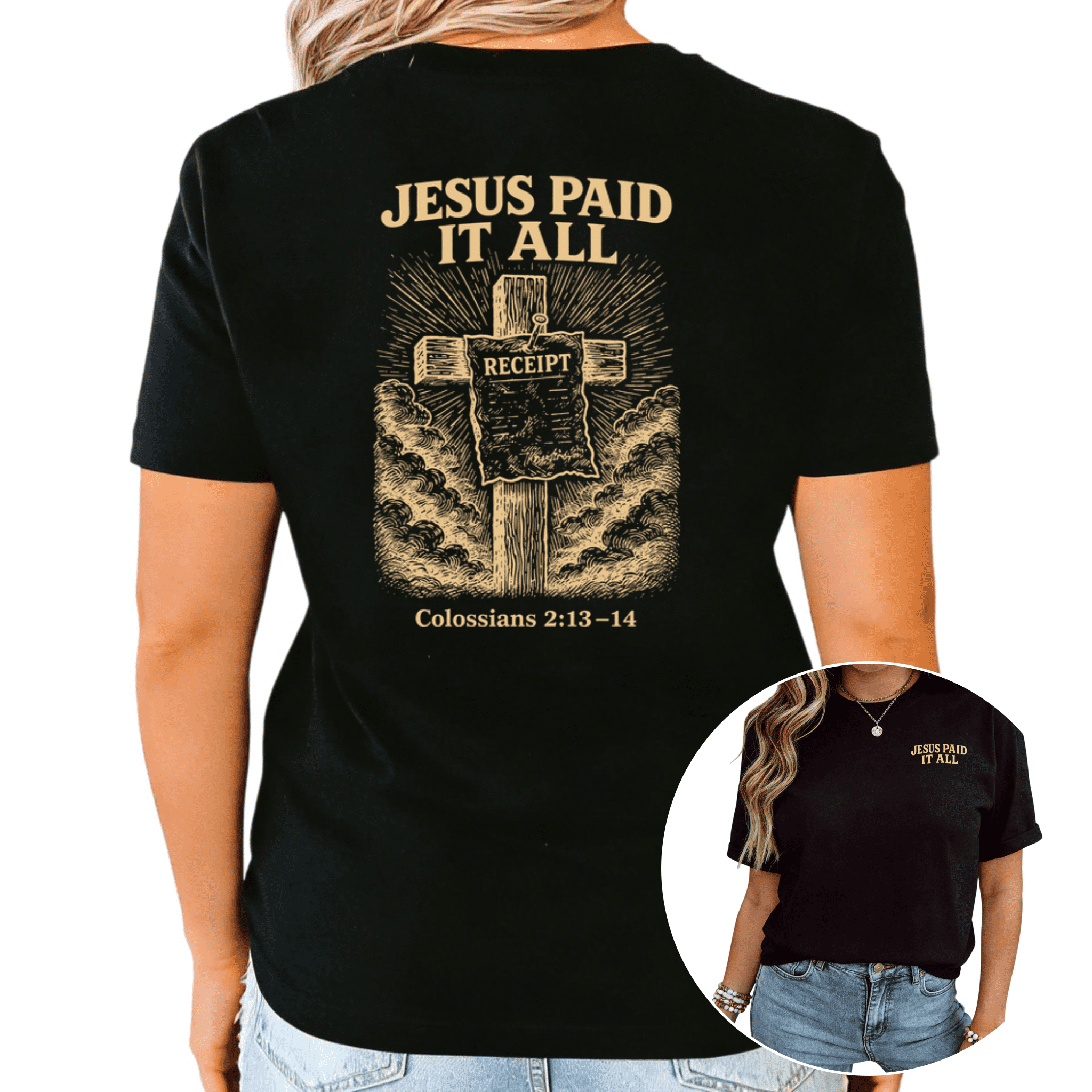 UNISHE Women's Jesus Paid It All Colossians 2:13-14 Cross Receipt ...