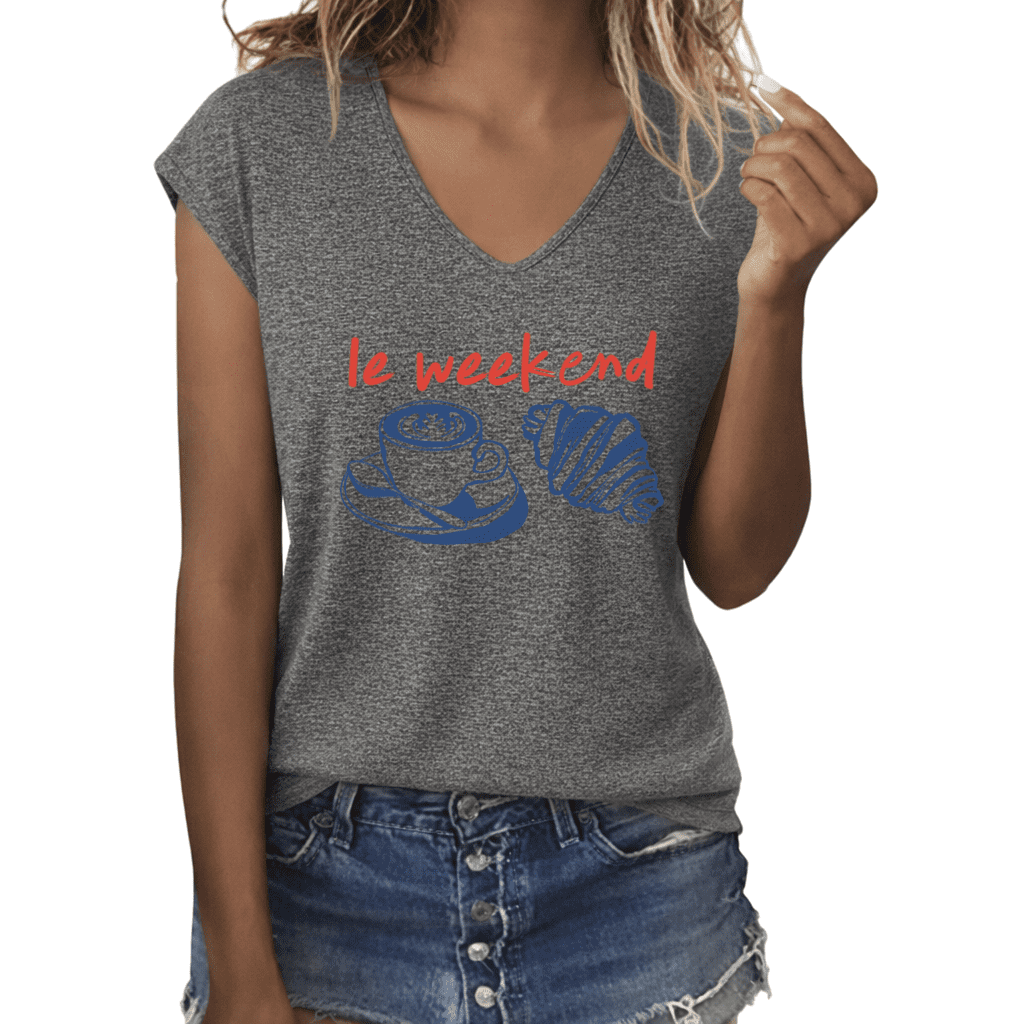 UNISHE Women's Le Weekend Coffee Croissant Graphic V-Neck Sleeveless T ...