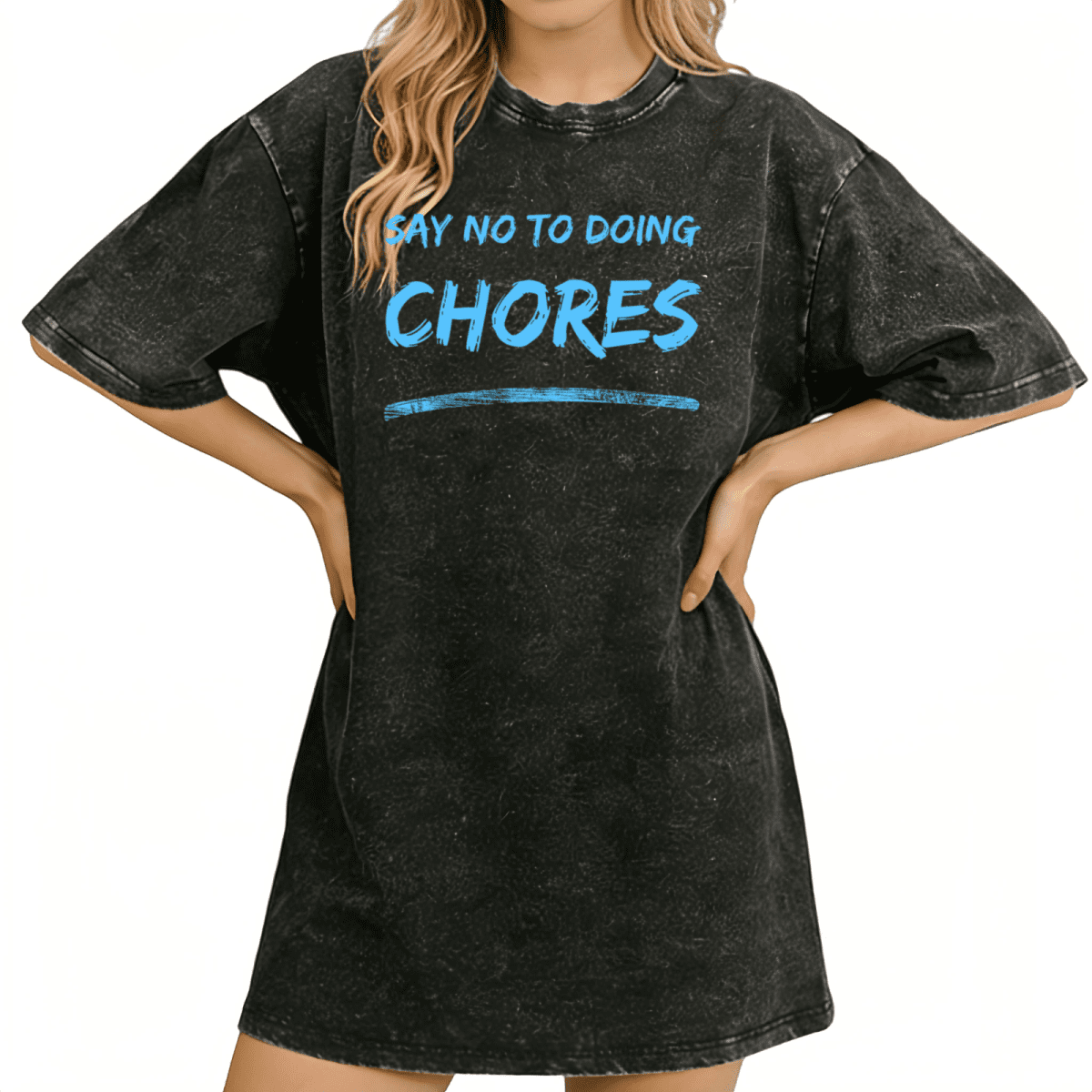 UNISHE Women's Light Blue Anti Chores Quote Graphic Vintage Washed T ...