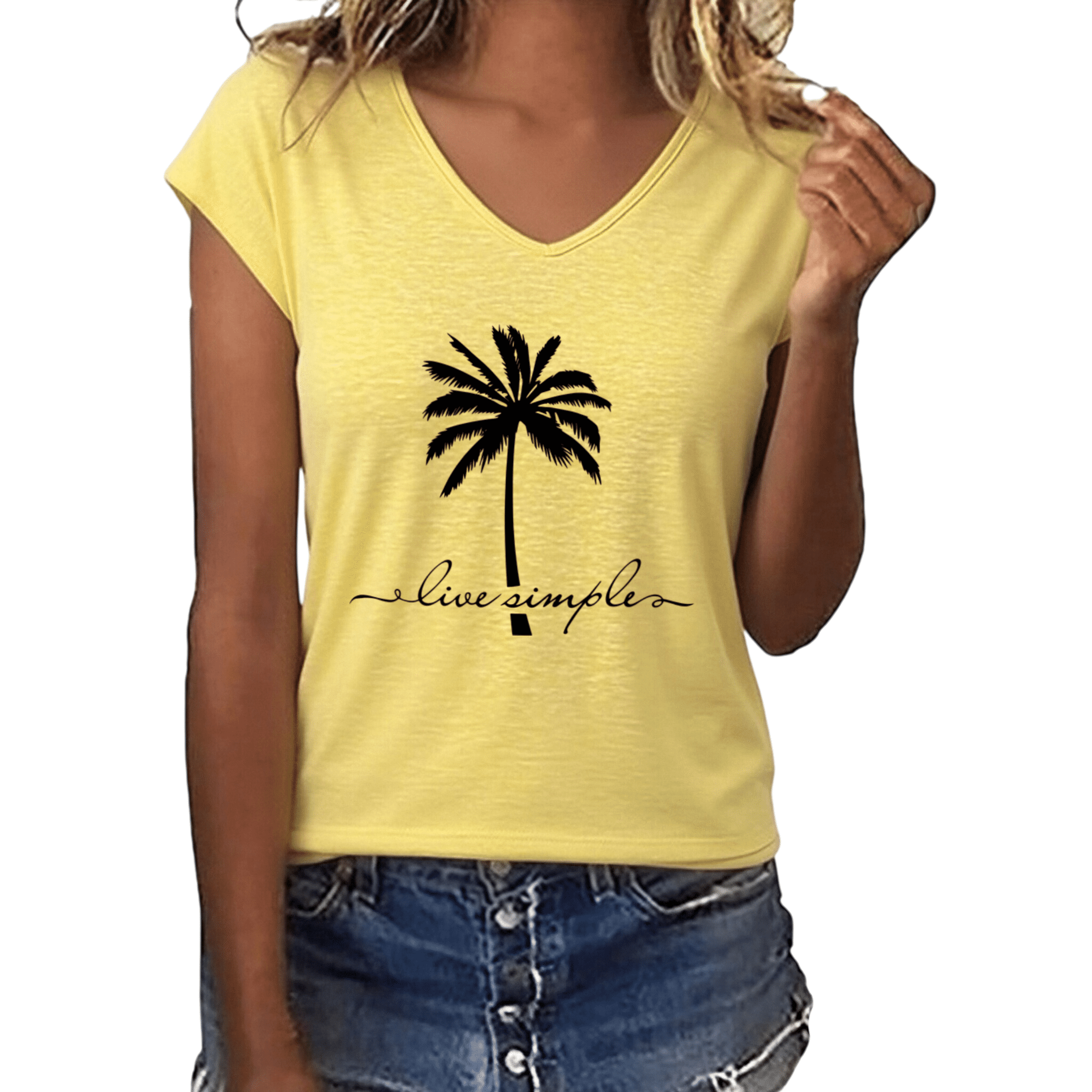 UNISHE Women's Live Simple Palm Tree Graphic V-Neck Short Sleeve T ...