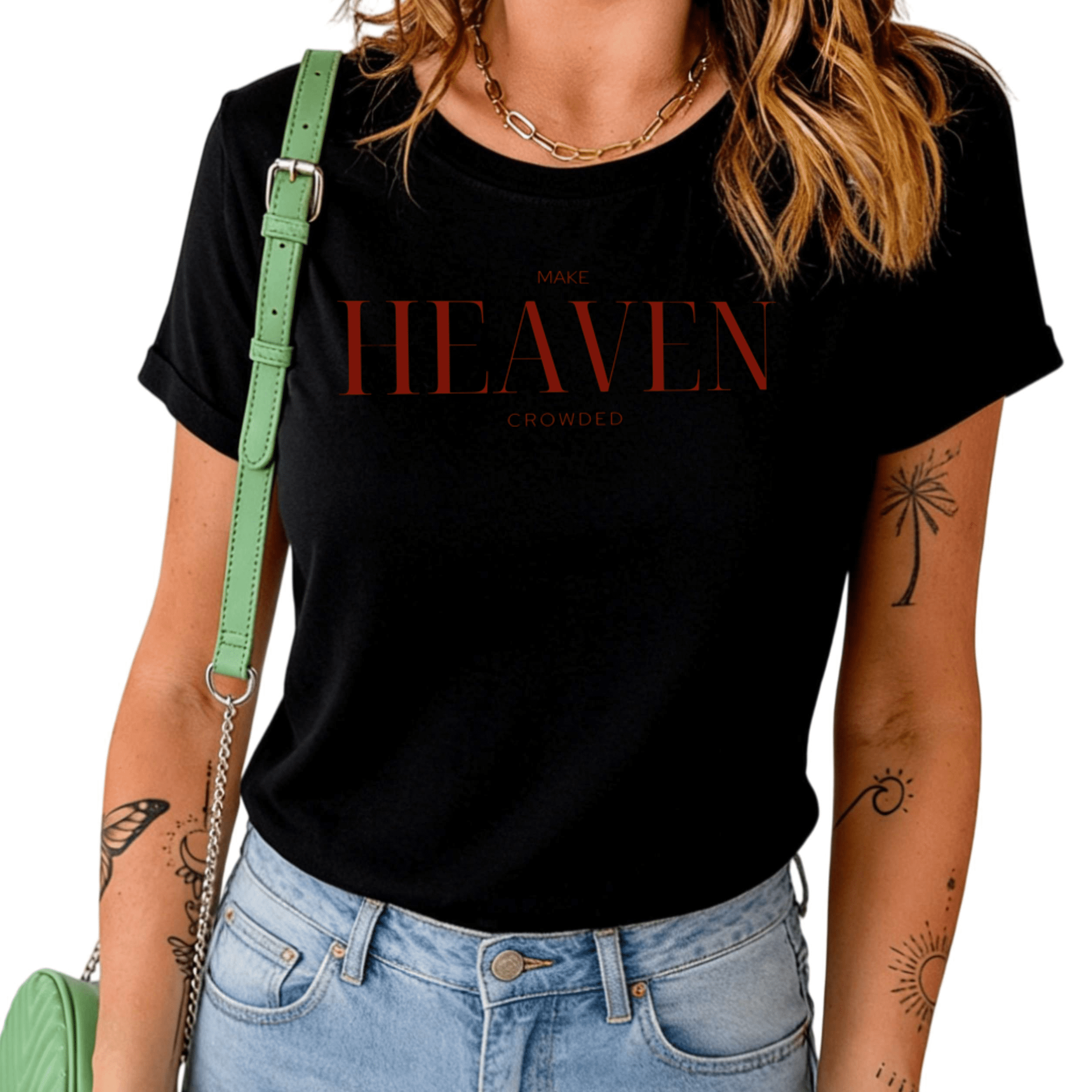 UNISHE Women's "Make Heaven Crowded" Christian Quote Crew Neck Short ...