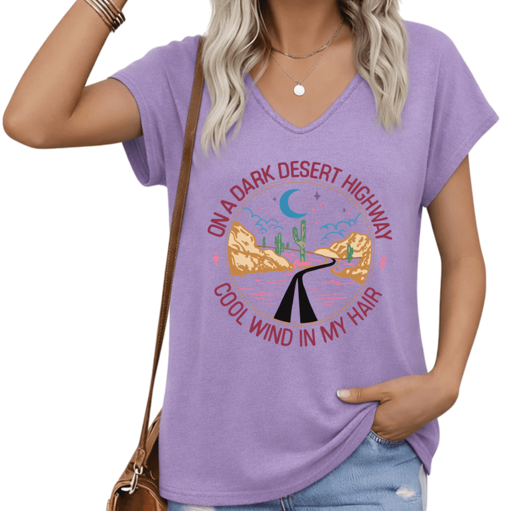 UNISHE Women's On A Dark Desert Highway Cactus Western Retro V-Neck ...