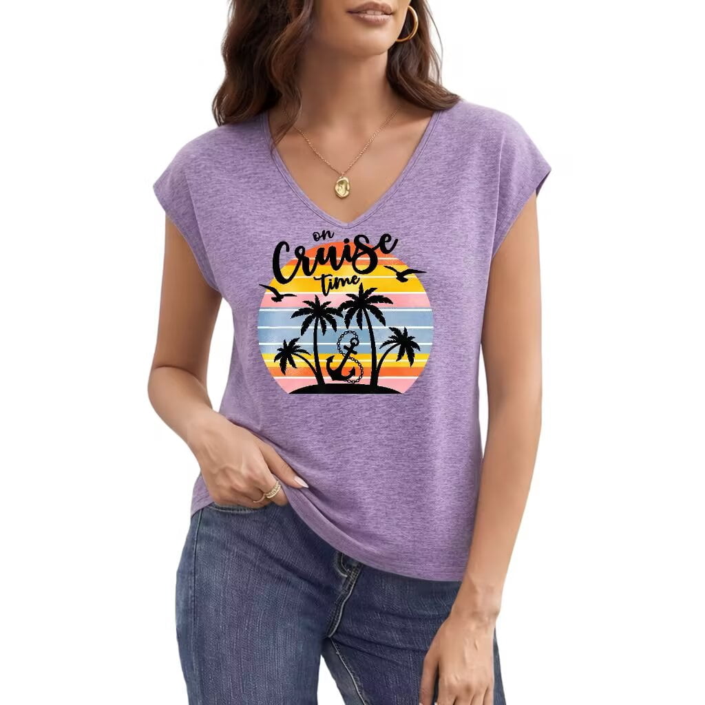 UNISHE Women's On Cruise Time Tropical Sunset Palm Tree Anchor Graphic ...