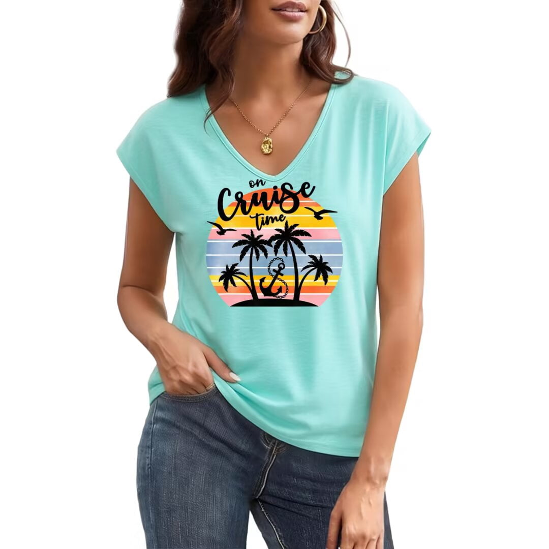 UNISHE Women's On Cruise Time Tropical Sunset Palm Tree Anchor Graphic ...