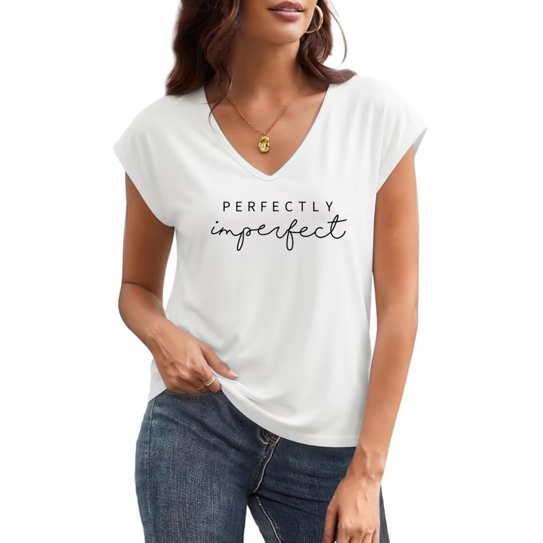 UNISHE Women's Perfectly Imperfect Inspirational Quote Graphic V Neck ...