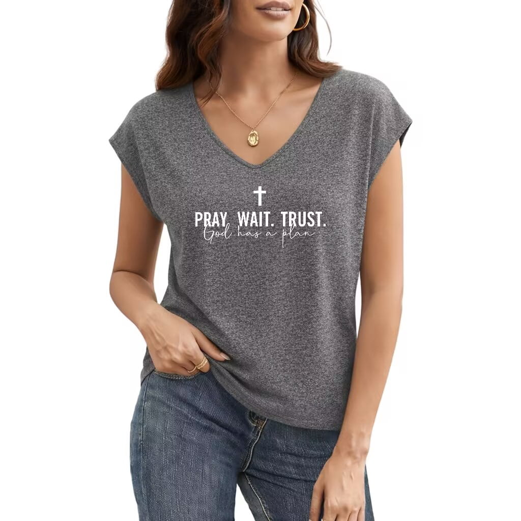UNISHE Women's Pray Wait Trust God Has A Plan Religious Slogan Graphic ...