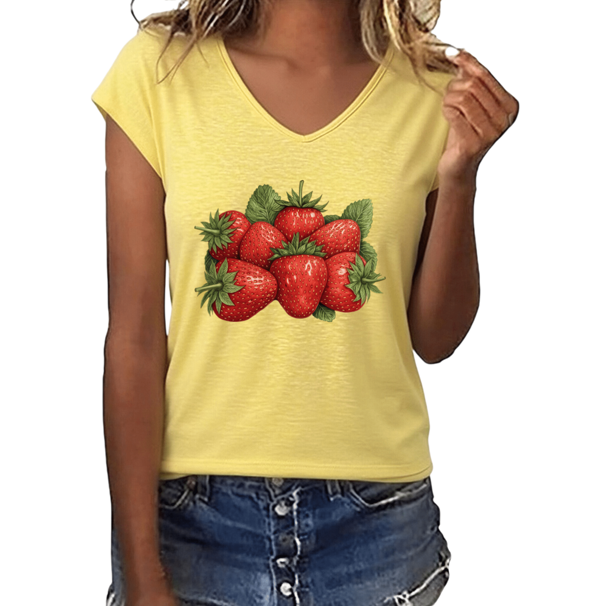 UNISHE Women's Realistic Fresh Red Strawberry Cluster Green Leaf Fruit ...