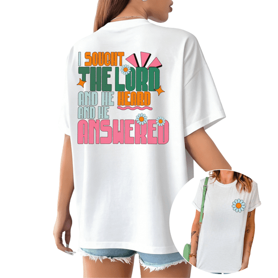 UNISHE Women's Retro Daisy Bible Verse I Sought The Lord Faith Graphic ...