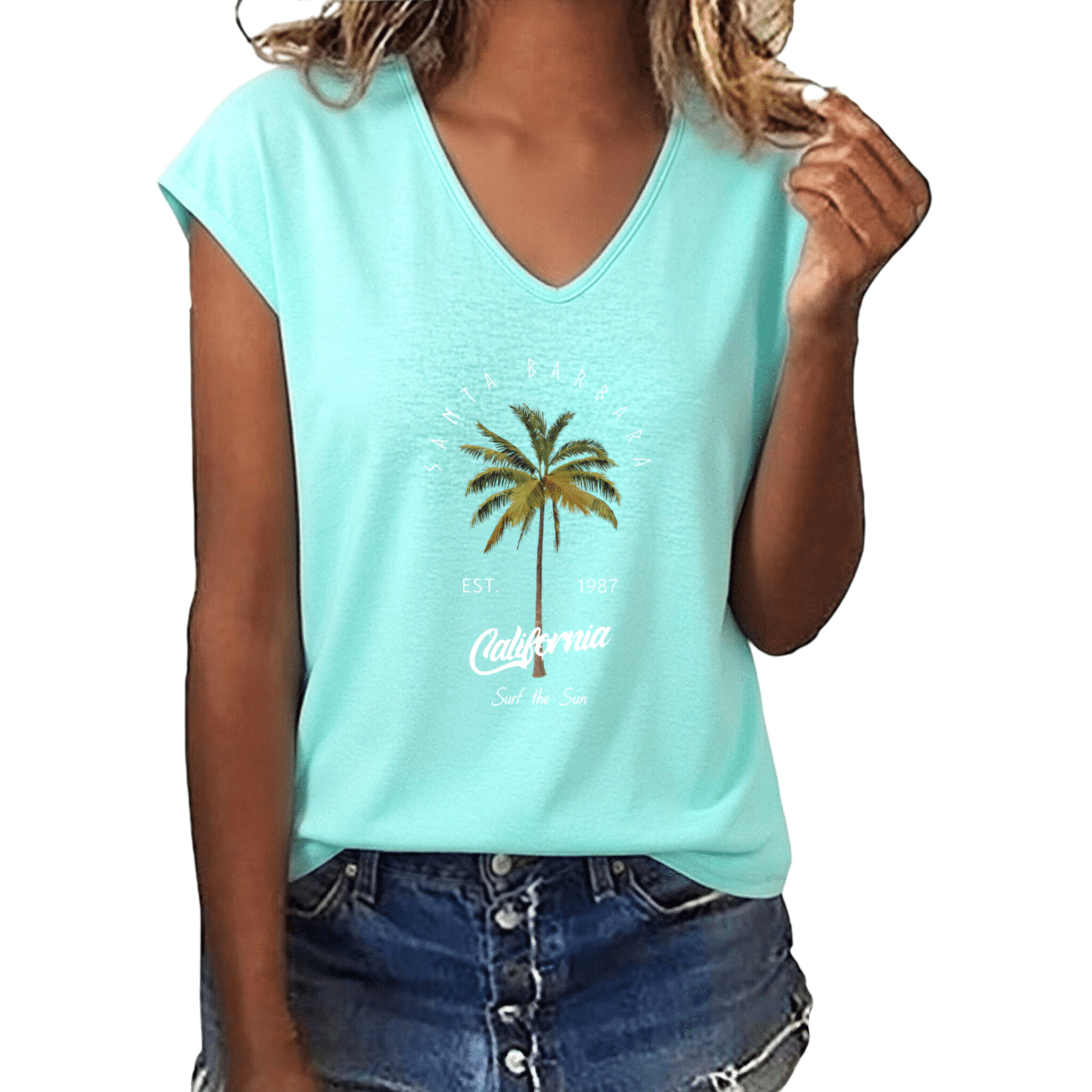UNISHE Women's Santa Barbara California Palm Tree Surf The Sun Graphic ...