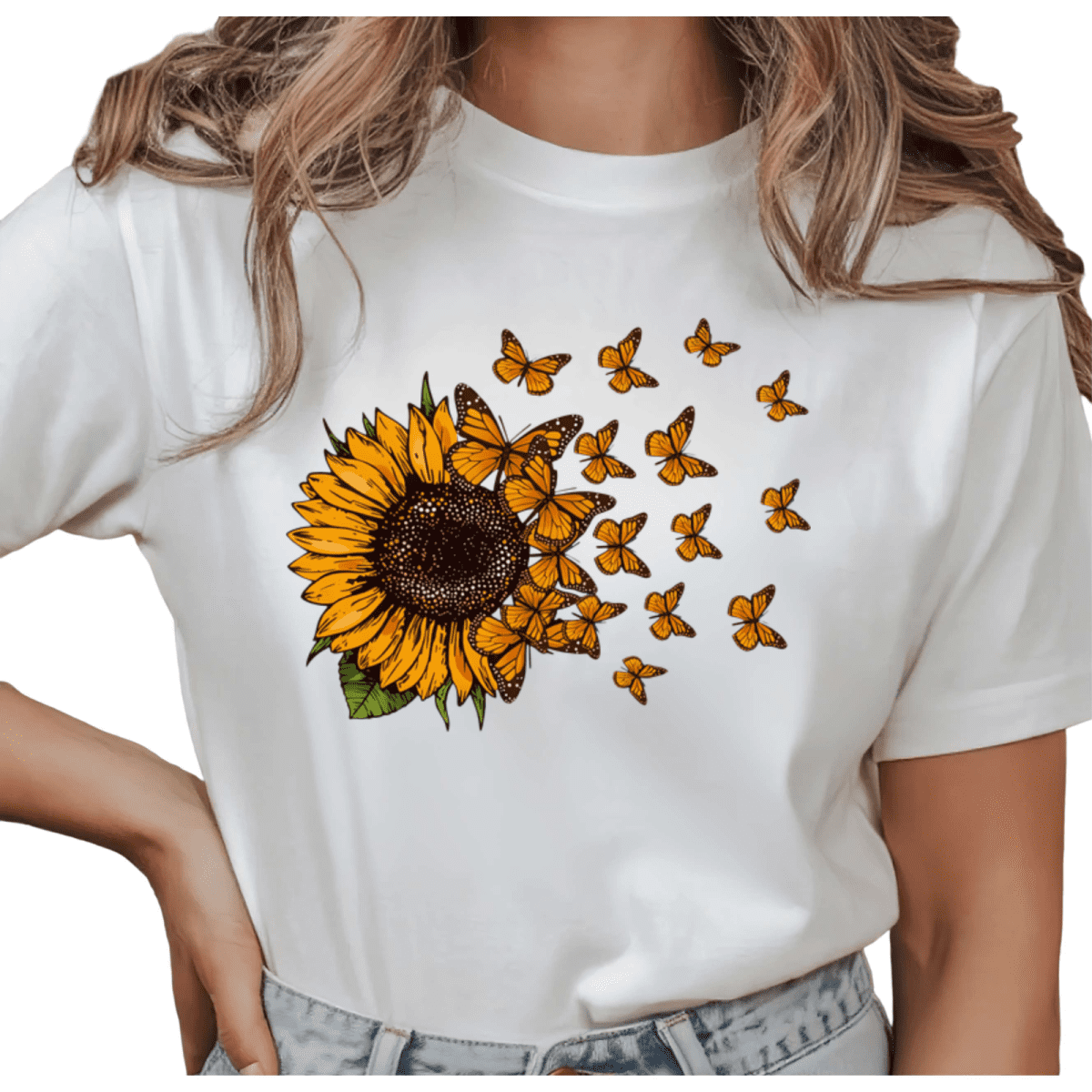 UNISHE Women's Sunflower with Monarch Butterflies Graphic Short Sleeve ...