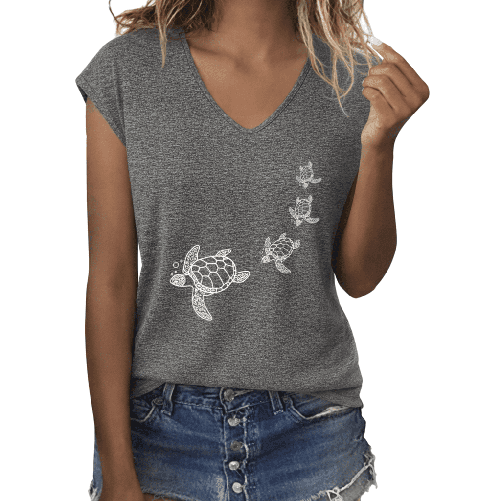 UNISHE Women's White Sea Turtle Graphic V-Neck Short Sleeve T-Shirt ...