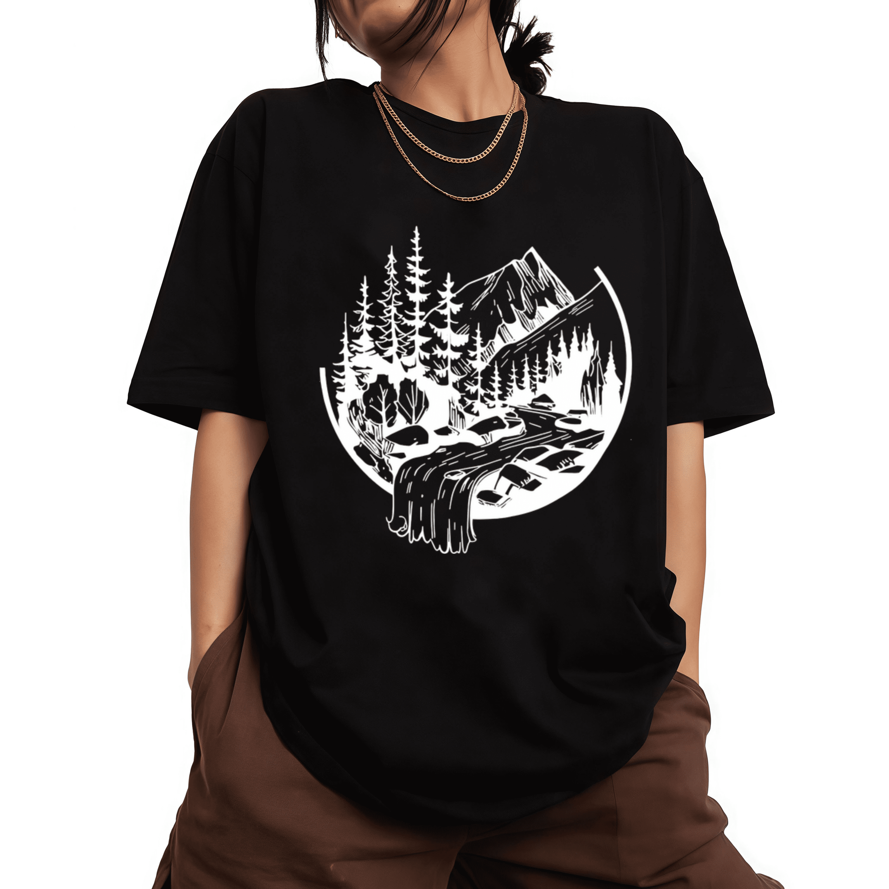 UNISHE Womens Calming Mountain Stream Nature Statement Graphic Short ...