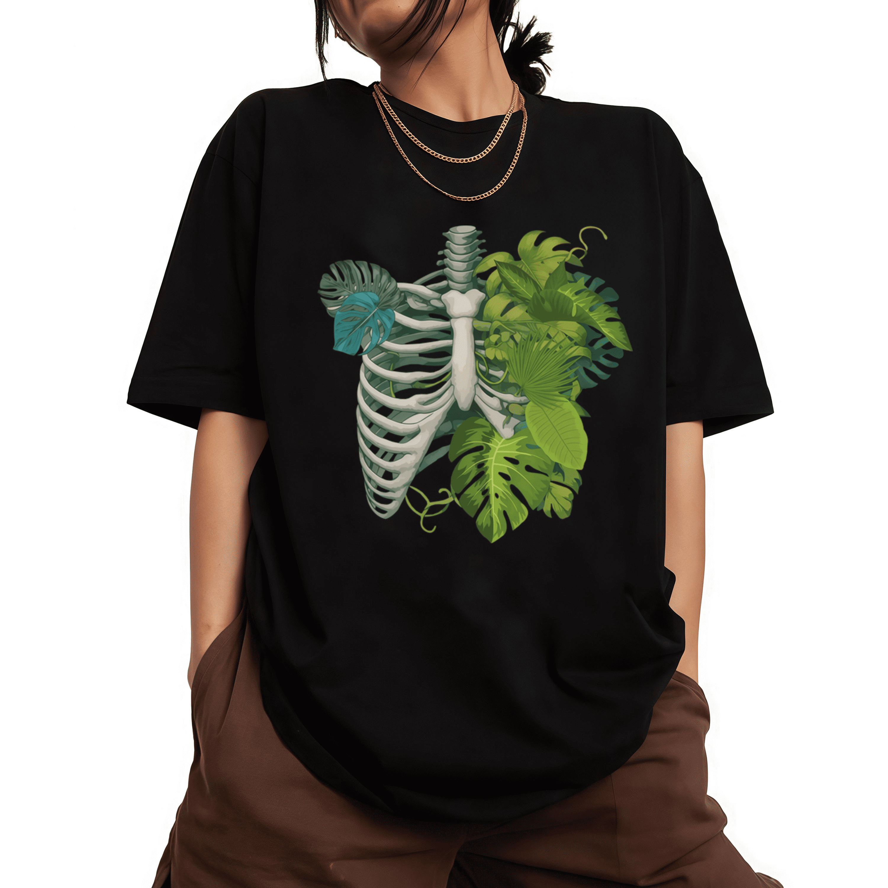 UNISHE Womens Tropical Plant Skeleton Rib Cage Graphic Short Sleeve ...