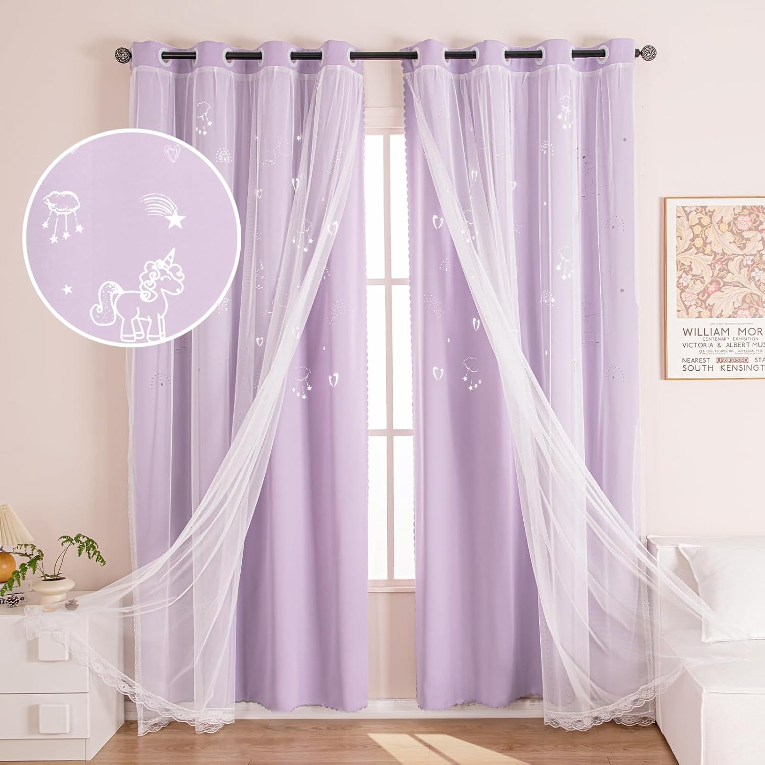UNISTAR 2 Panels Unicorn Curtains for Kids Girls Bedroom Aesthetic ...