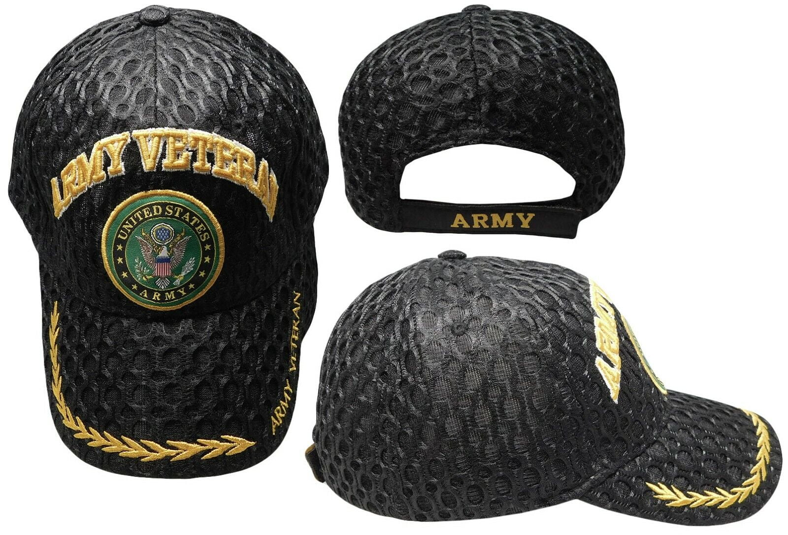 UNITED STATES ARMY VETERAN MESH EMBROIDERED BASEBALL CAP usa vet seal ...