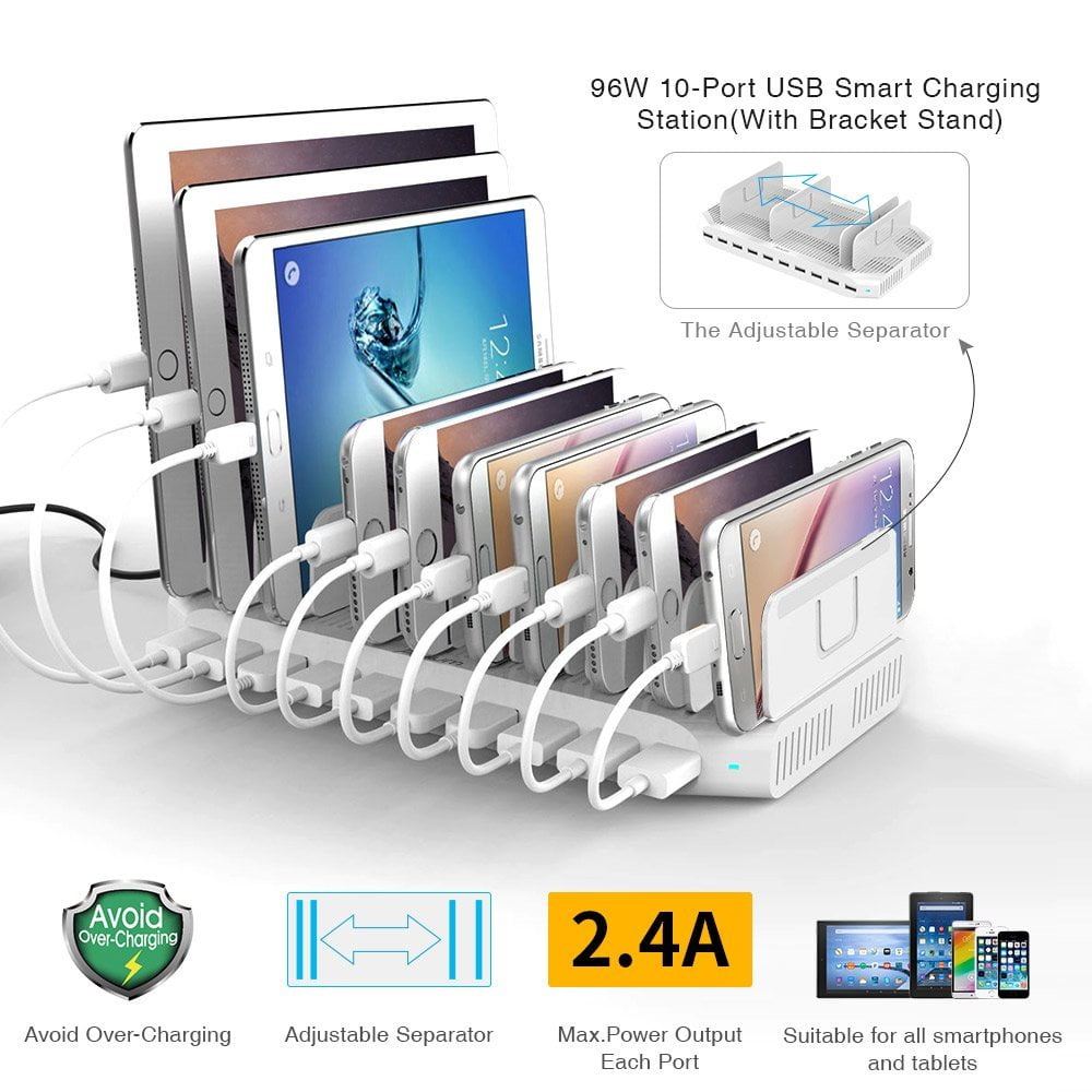 UNITEK 96W 10 Port Phone Organizer and Charging Station for Multiple ...