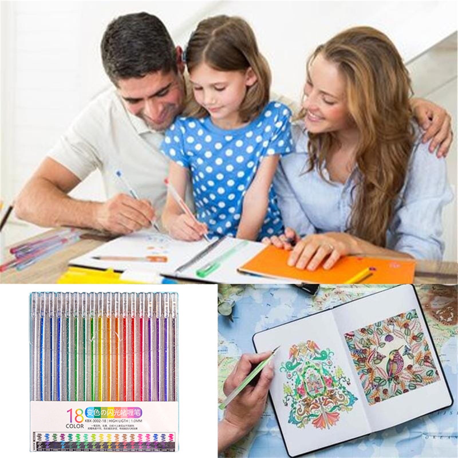 UNLLLL 18 Colors Flash Gel Pen Color Pen Shiny Highlighter For Adult ...
