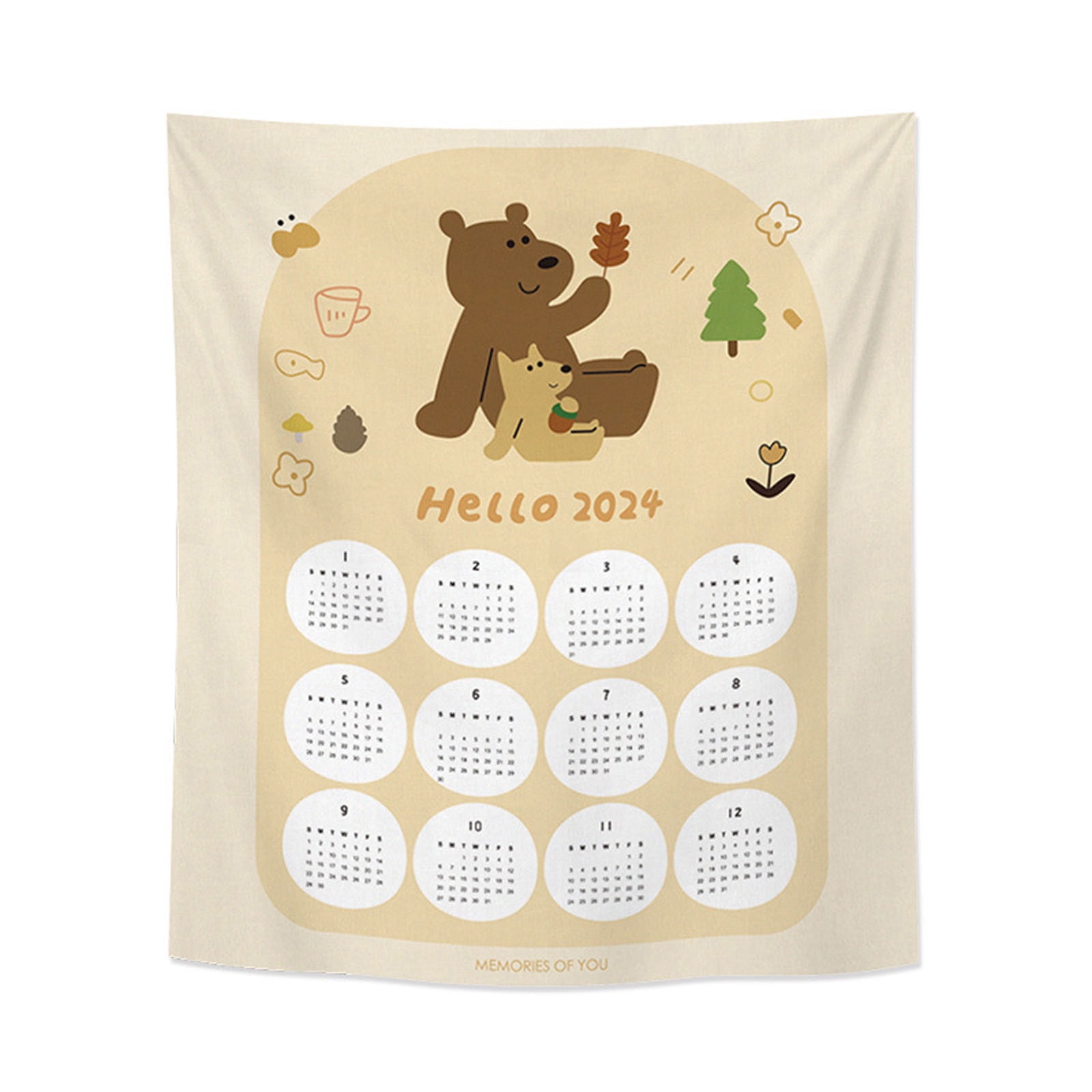 UNLLLL 2024 Calendar Hanging Cloth Background Cloth Bedroom Wall ...