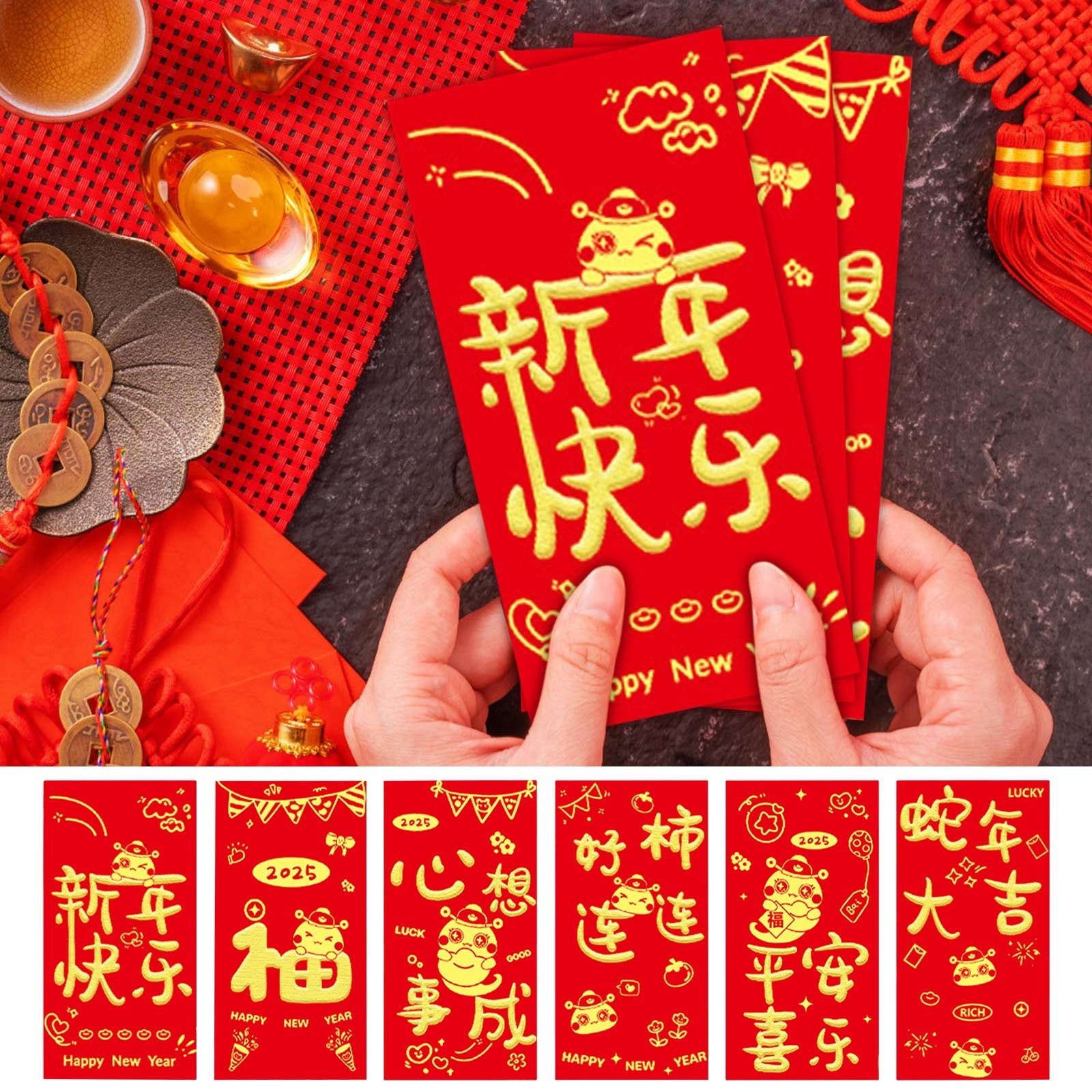 UNLLLL 2025 6 Pcs Red Envelopes Chinese New Year of The Snake, Cute ...
