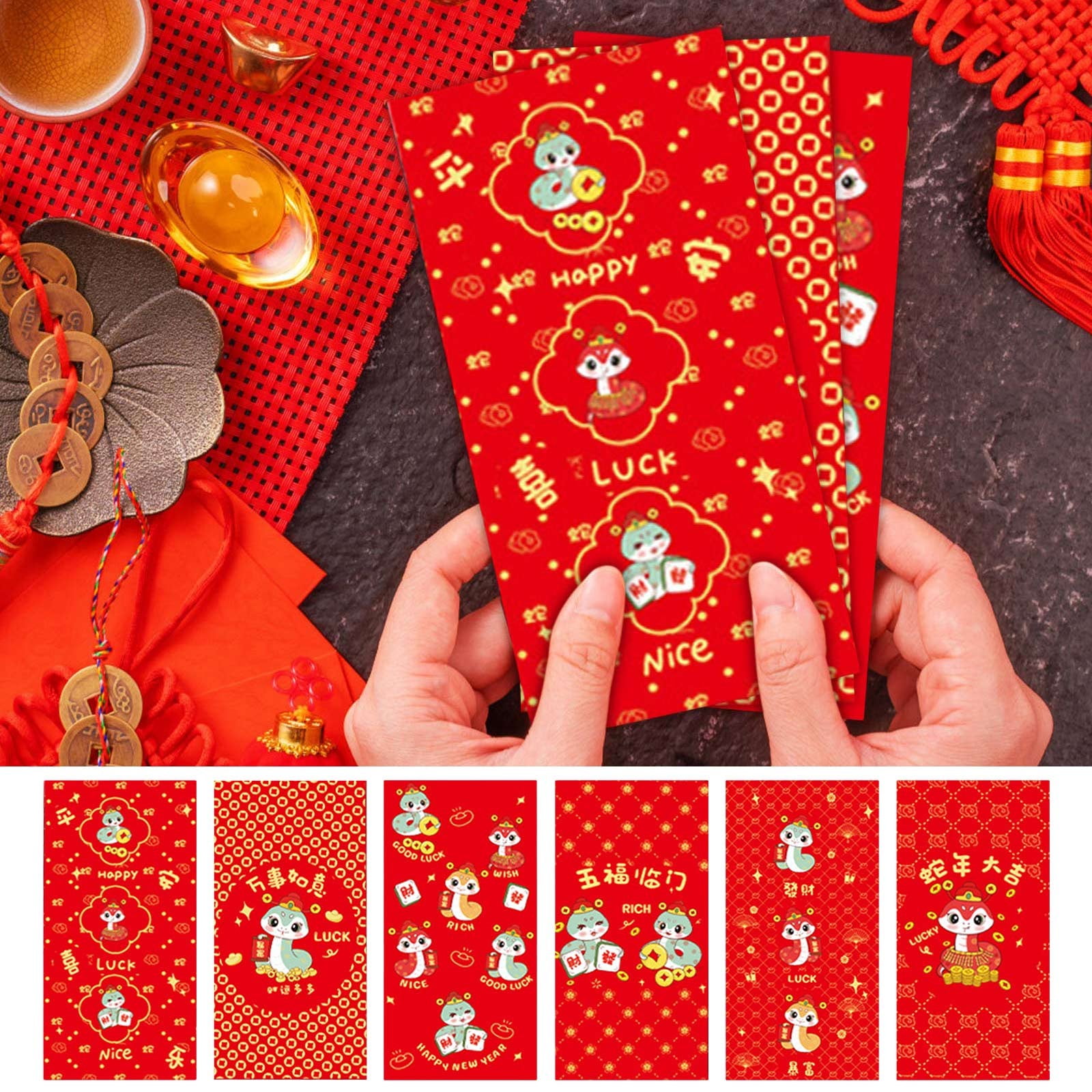 UNLLLL 2025 6 Pcs Red Envelopes Chinese New Year of The Snake, Cute ...