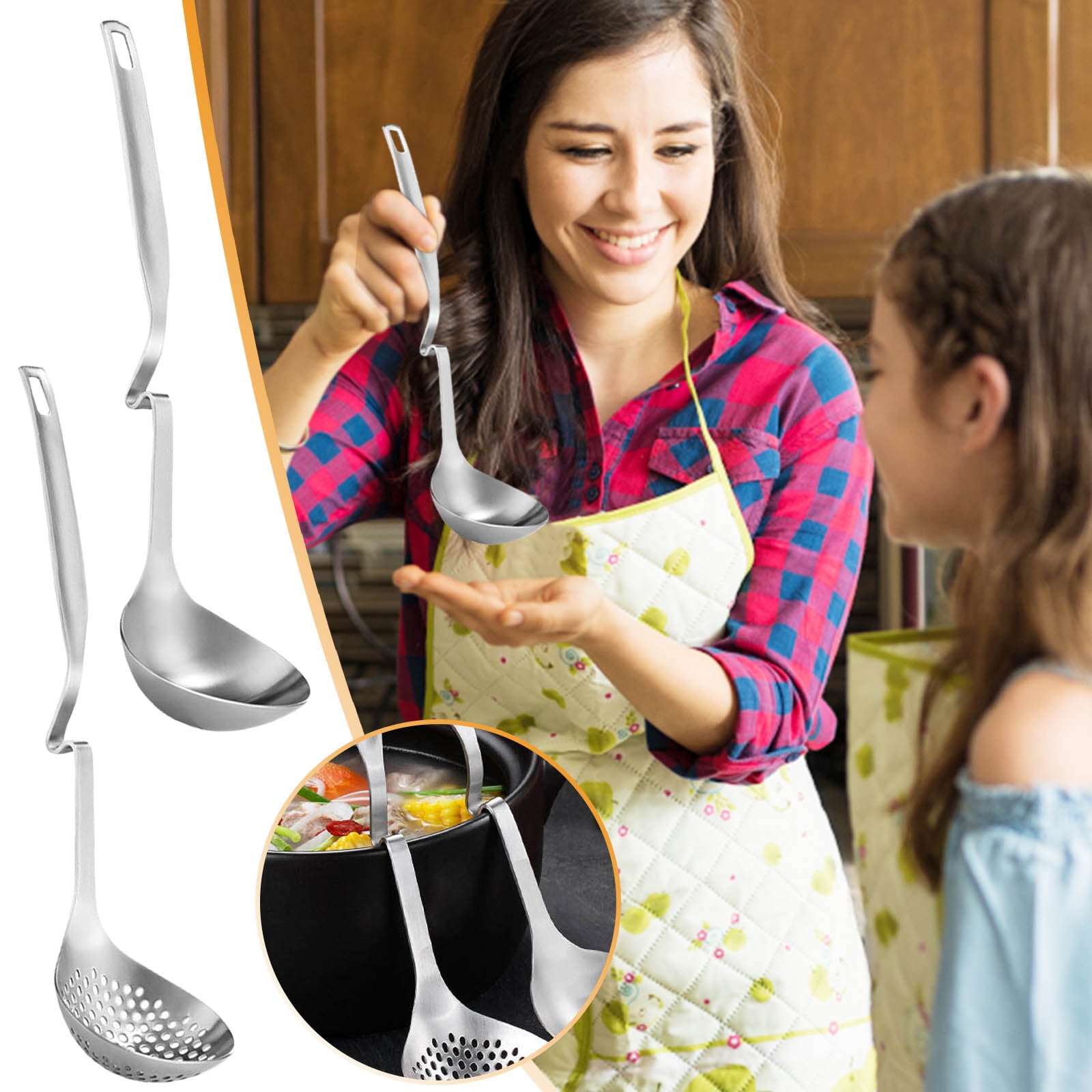 UNLLLL 2PCS Hanging Stainless Steel Wall Hanging Spoon Soup Colander ...